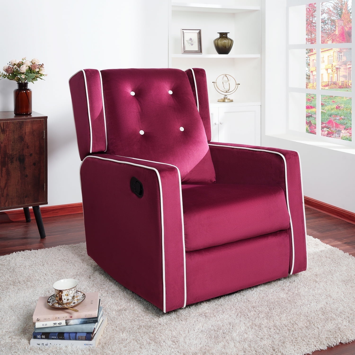 Naomi Home Odelia Swivel Rocker Recliner, Deep Purple, Plush, Manual ...