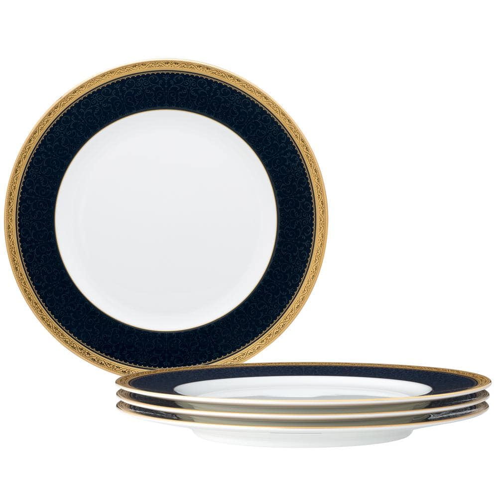 Odessa Cobalt Gold 10.5 in. (Gold) Bone China Dinner Plates, (Set of 4 ...