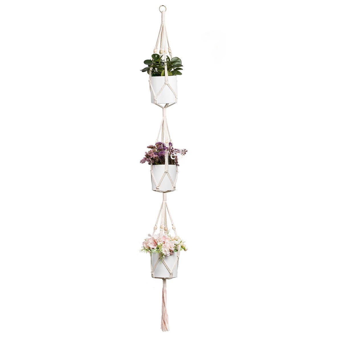 Odies Macrame Double Plant Hanger Indoor Outdoor 3 Tier Hanging Planter ...