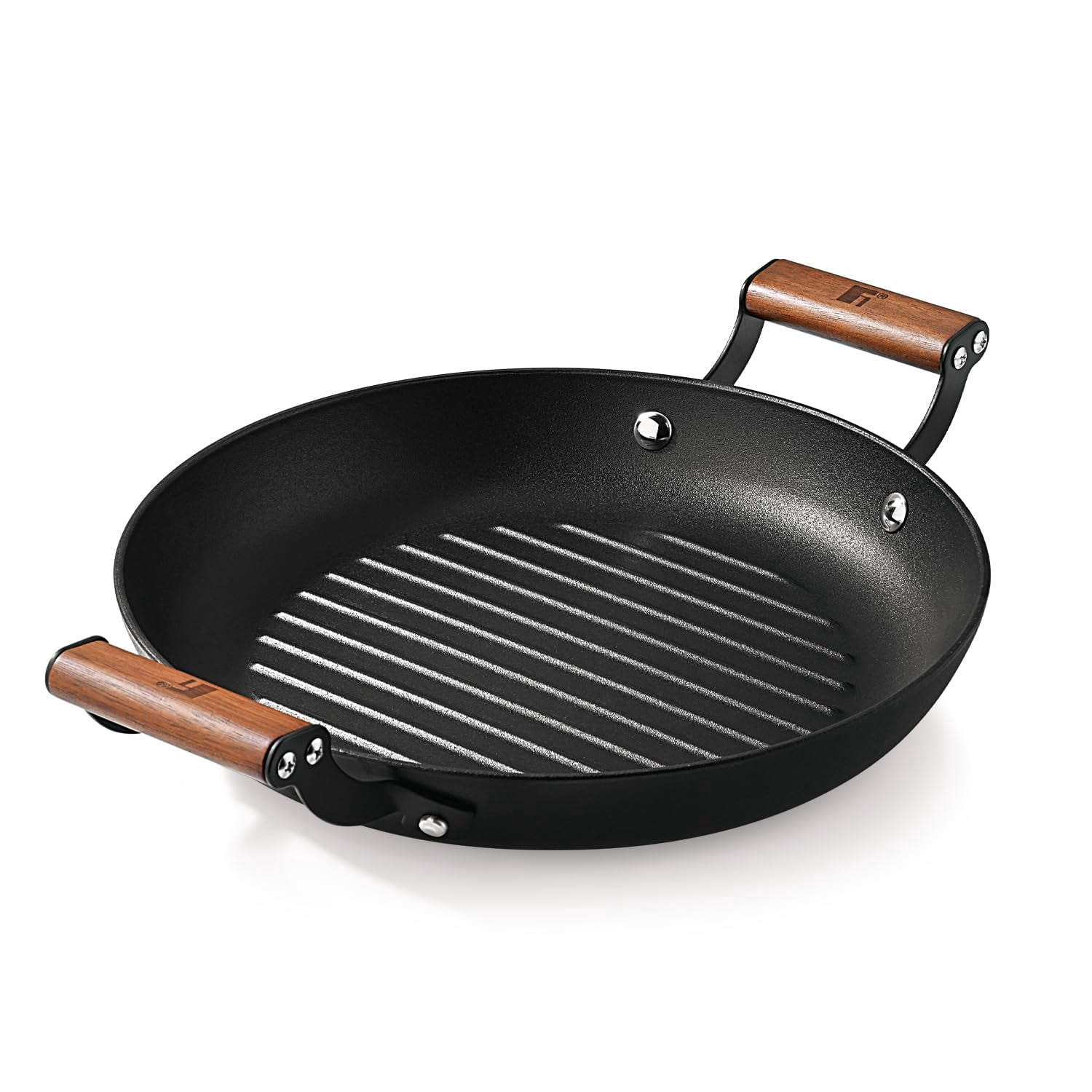 Odin 28 Cm Cast Iron Grill Plate, Round Grilled Plate With Wooden ...