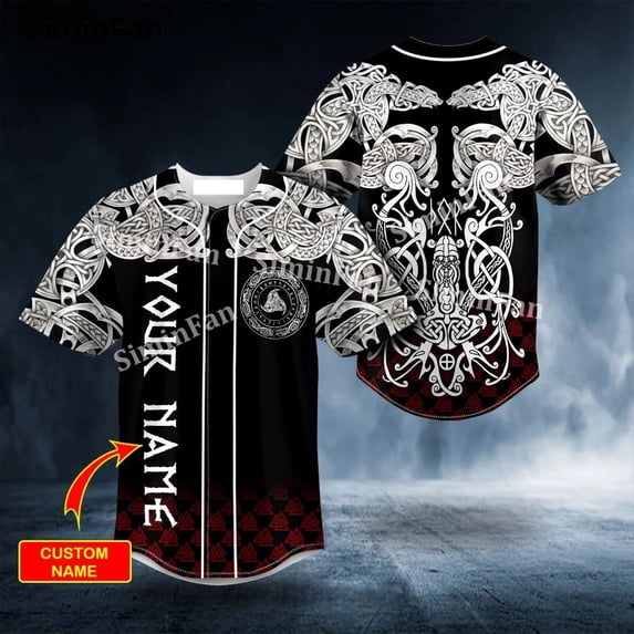 Odin Viking King Tribal Tattoo Custom Name 3D Printed Mens Baseball Tee ...