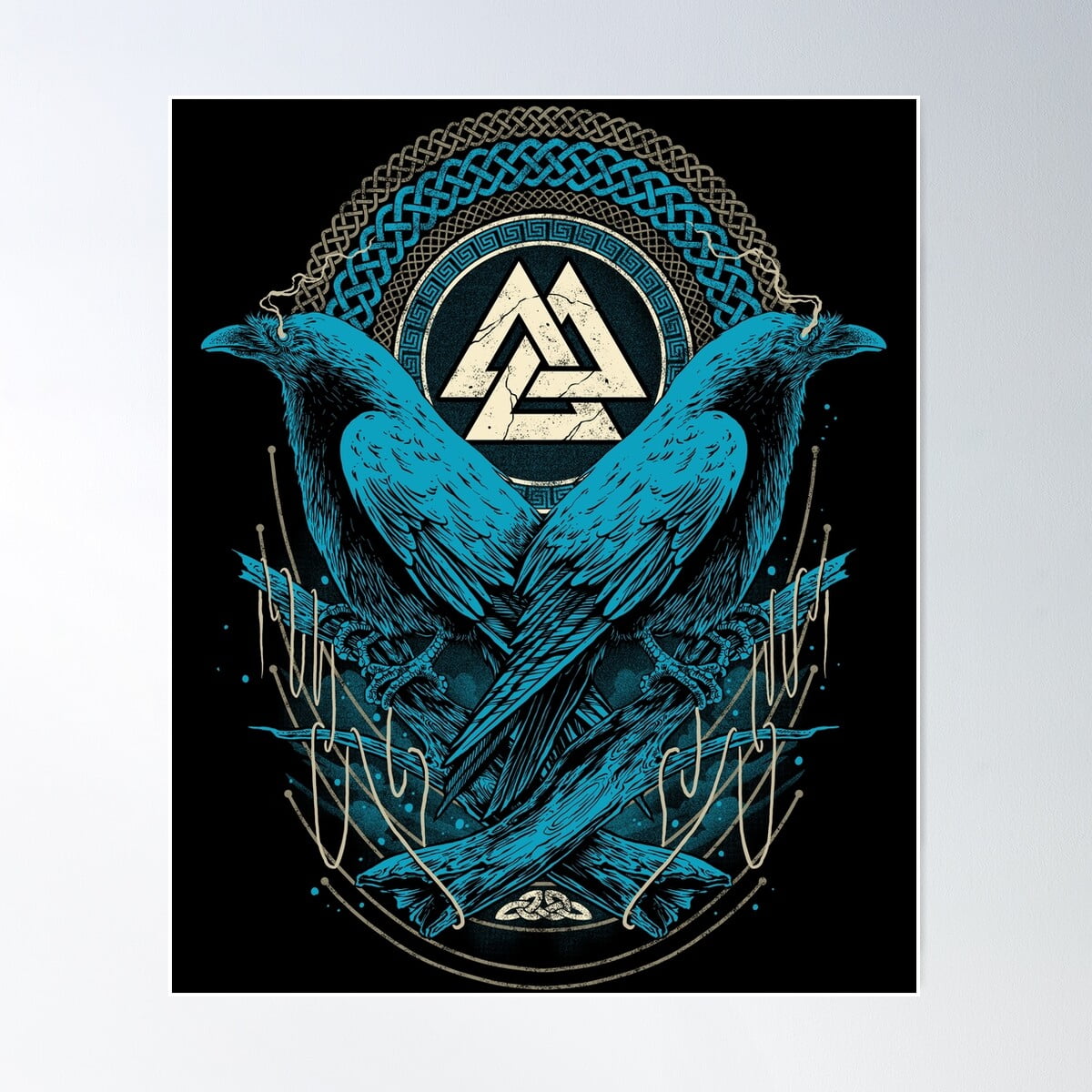 Odin Viking Ravens Valknut Huginn Muninn Norse Mythology Poster Wall ...