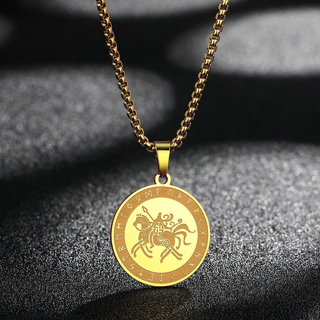 Odin Viking Statue Nordic Disc Pendant Dainty Pagan Raven Rune Jewelry ...