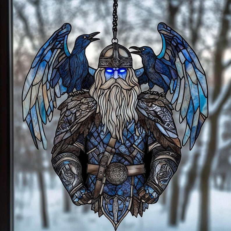 Odin Viking Suncatcher: Norse Mythology Stained Glass Window Decor ...