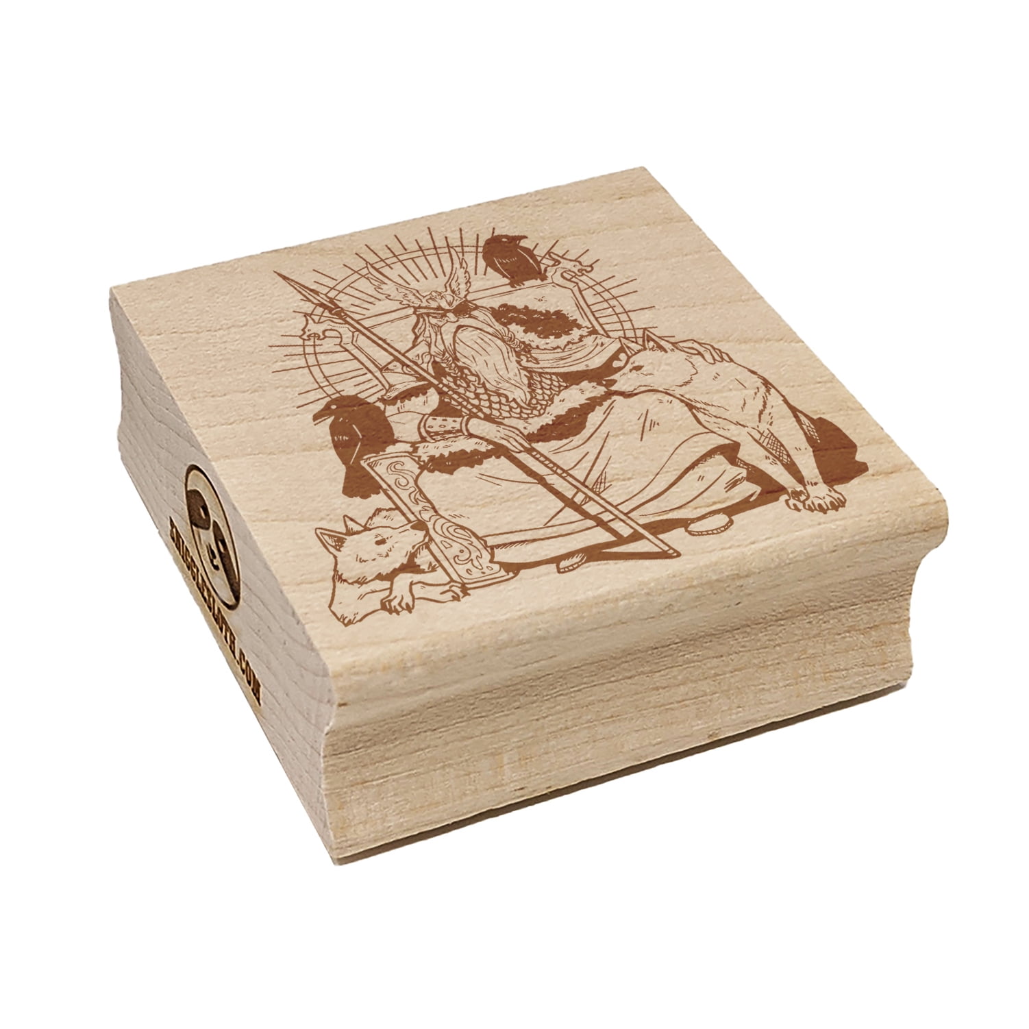 Odin Wodin Norse Mythology God Ravens Wolves Square Rubber Stamp ...