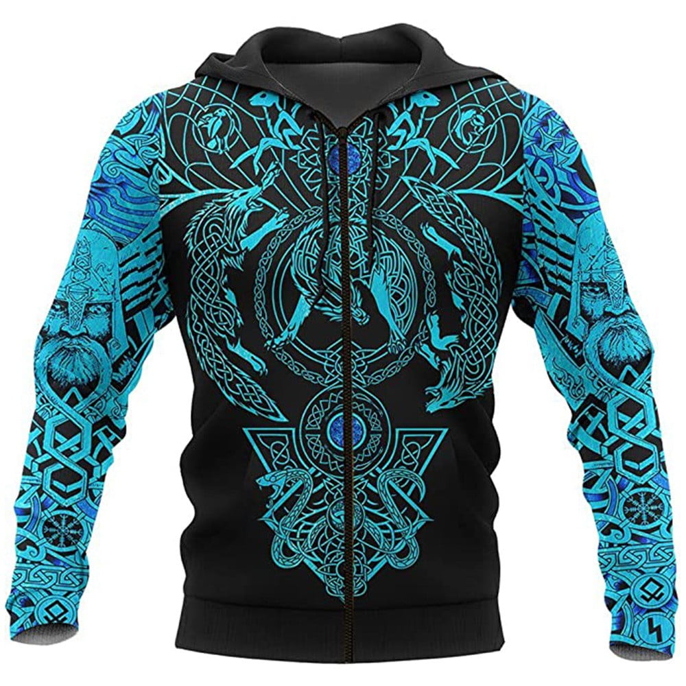 Odin viking Ravens zip hoodie warriors 3D Printed Nordic Mythology Patten Casual Taille Plus zip ...