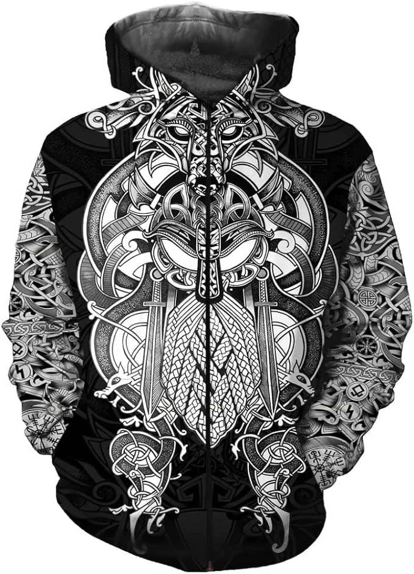 Odin viking Ravens zip hoodie warriors 3D Printed Nordic Mythology Patten Casual Taille Plus zip ...