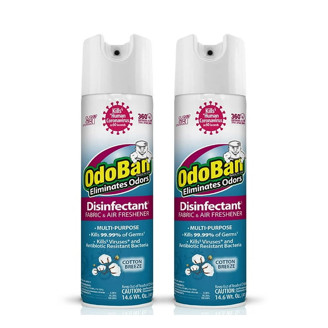 OdoBan Spray, 2 Pack, 14.6oz Each, Cotton Breeze Scent, Disinfectant ...