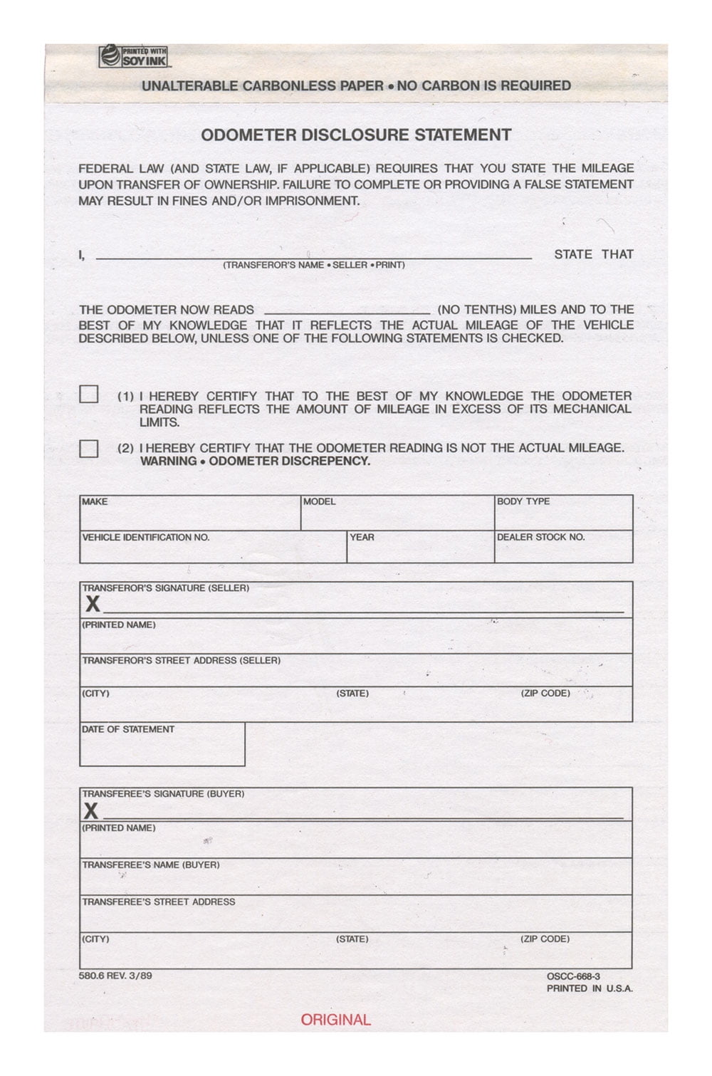 Odometer Disclosure Statement - Pack of 100 - Walmart.com