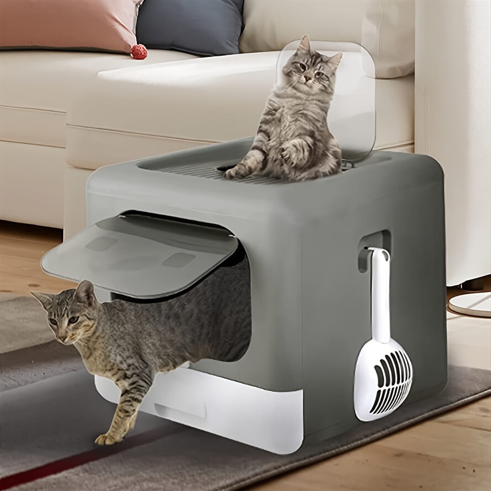 Odor-Control Cat Litter Box with Tray & Scoop – Space-Saving, Hygienic ...