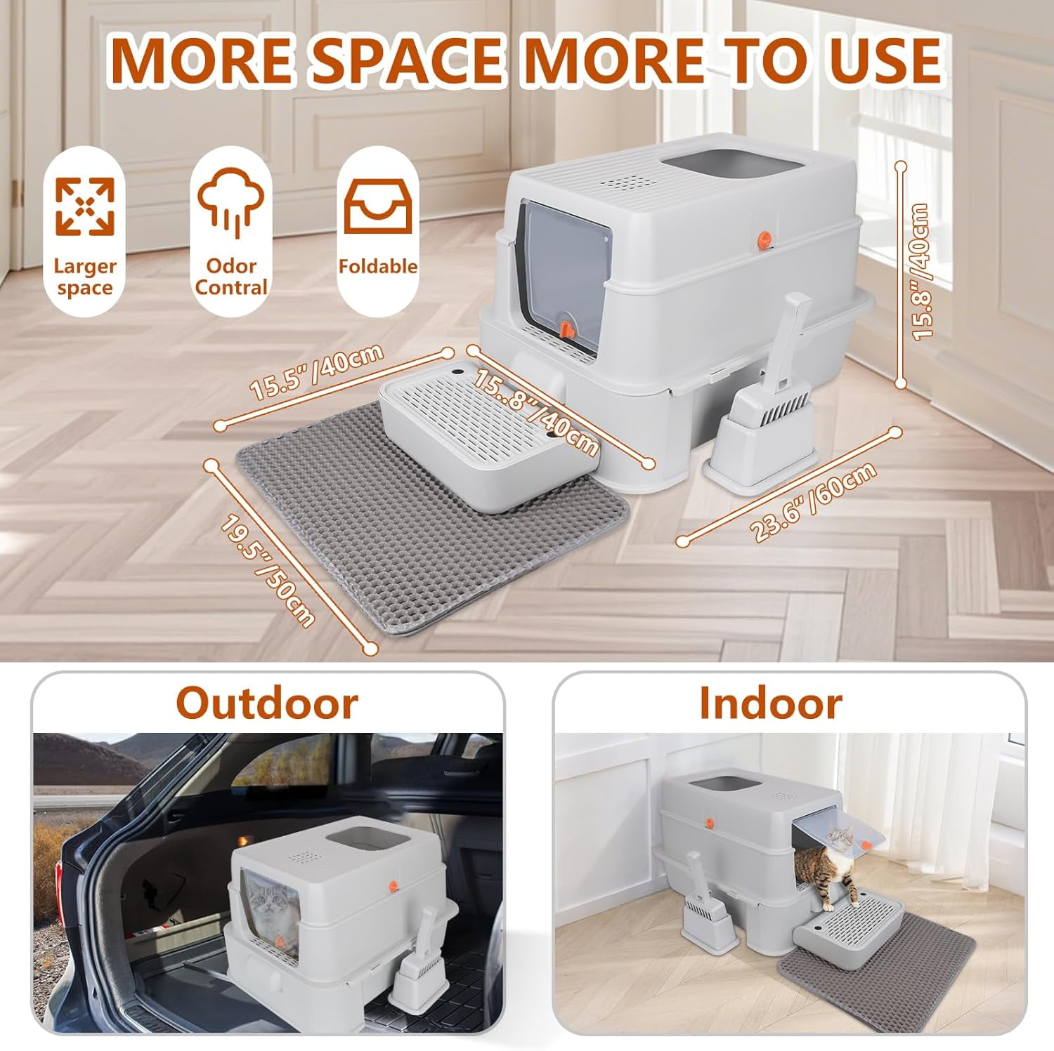 Odor-Control Extra Large 24" L×16" W Drawer Design Stainless Steel Cat ...
