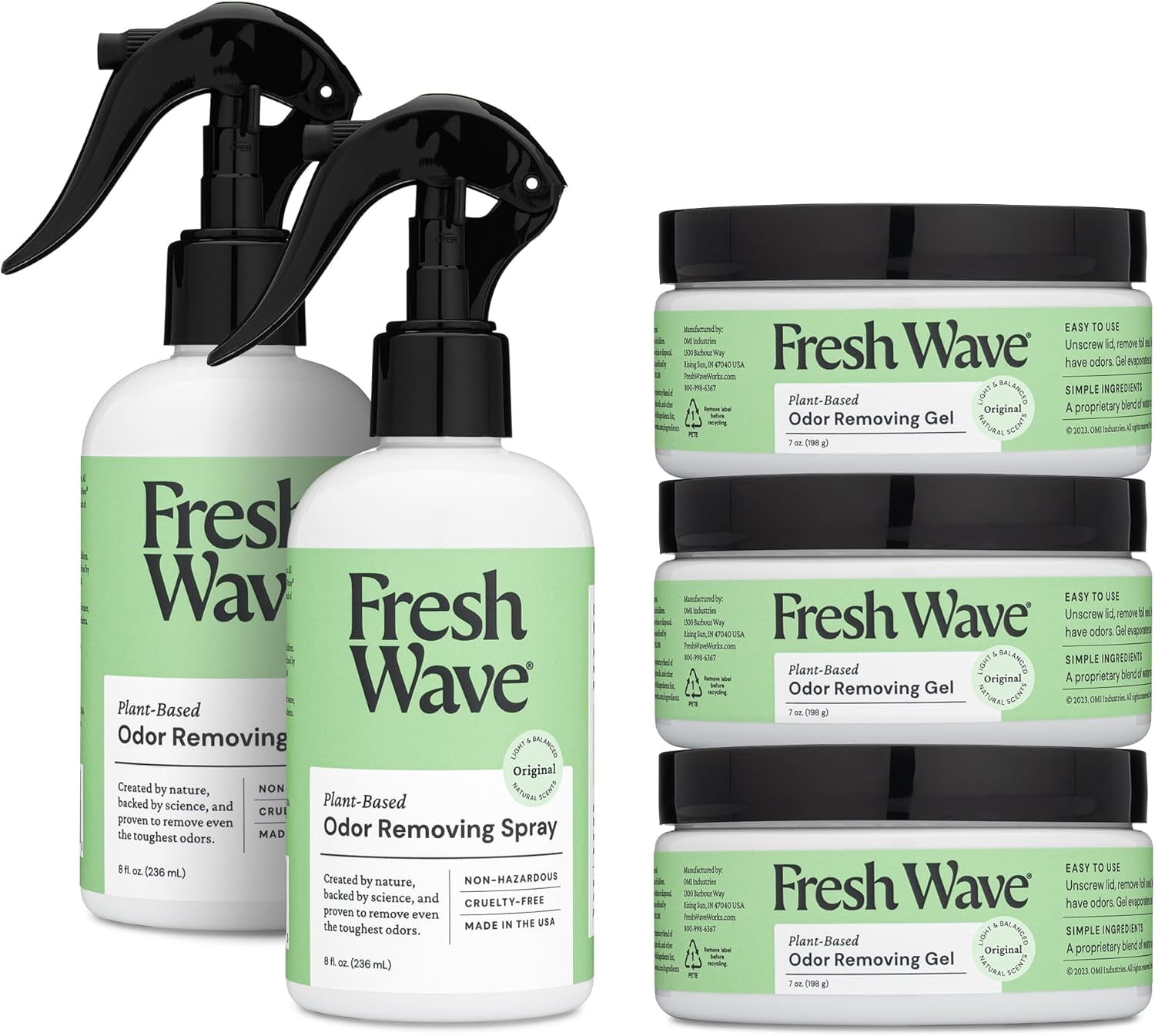 Odor Removing Gel + Spray Bundle: (2) 8 fl. oz. Sprays + (3) 7 oz. Gels ...