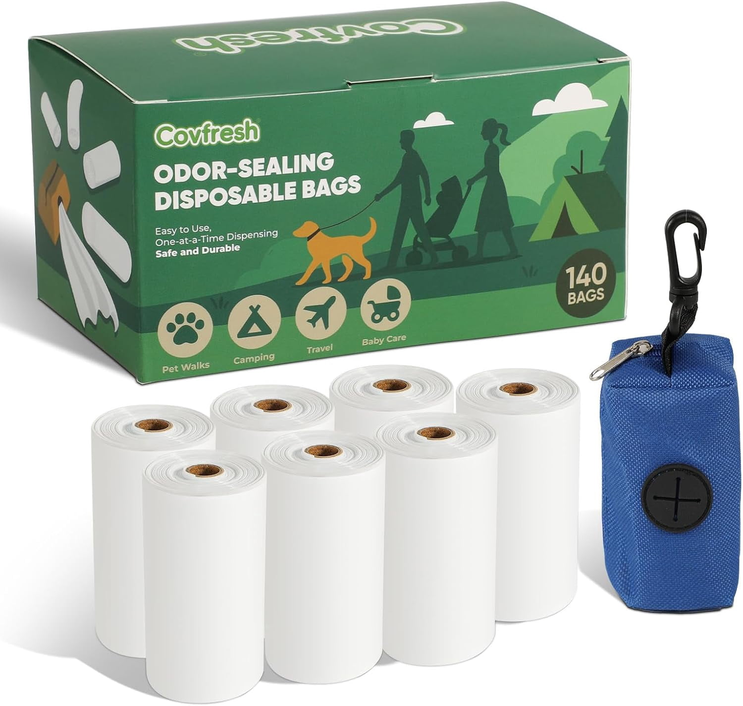 Odor-Sealing Dog Poop Bags with Dispenser, 140 Bags (7 Rolls) Unscented ...
