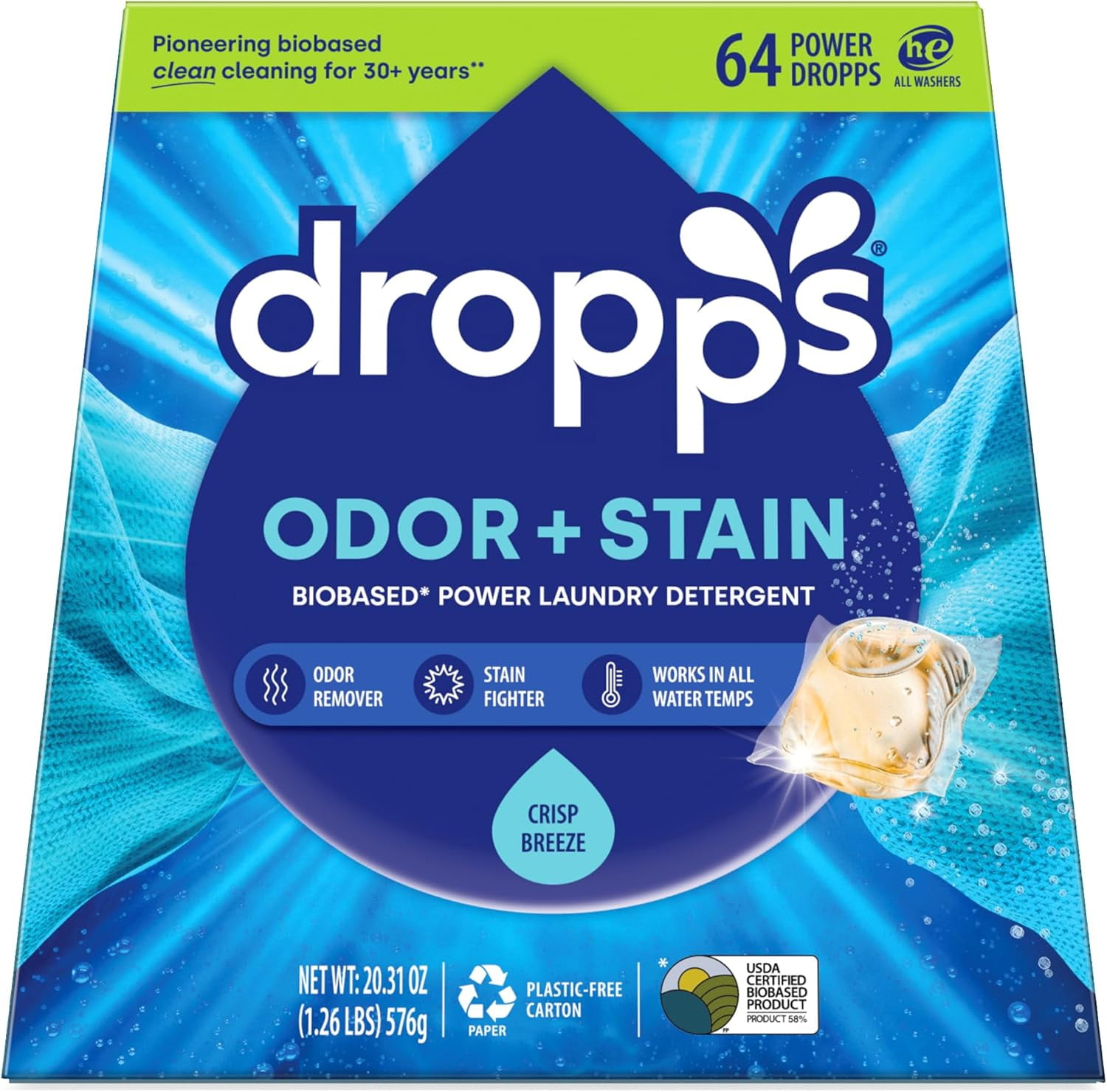 Odor & Stain Biobased Power Laundry Detergent Pods, Crisp Breeze HE ...