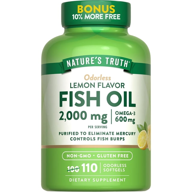 Nature's Truth Odorless Fish Oil 2000mg, EPA & DHA, 110 Burpless ...