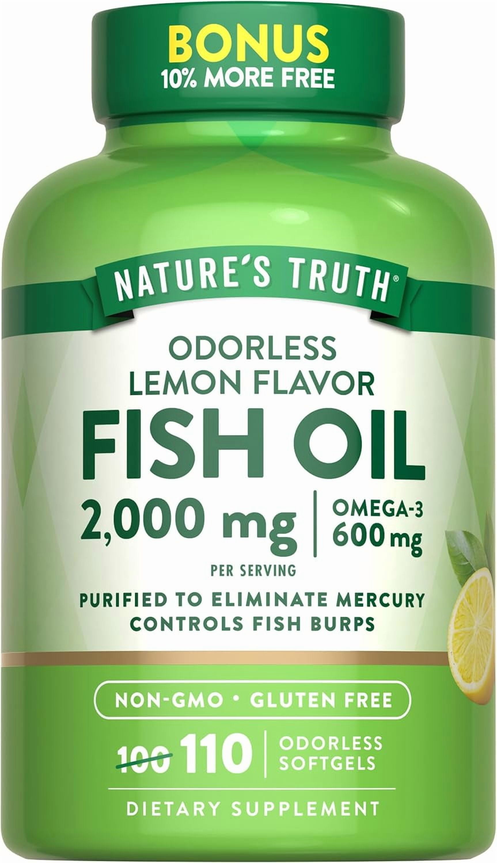 Nature's Truth Odorless Fish Oil 2000mg Liquid Softgels with Omega-3 ...