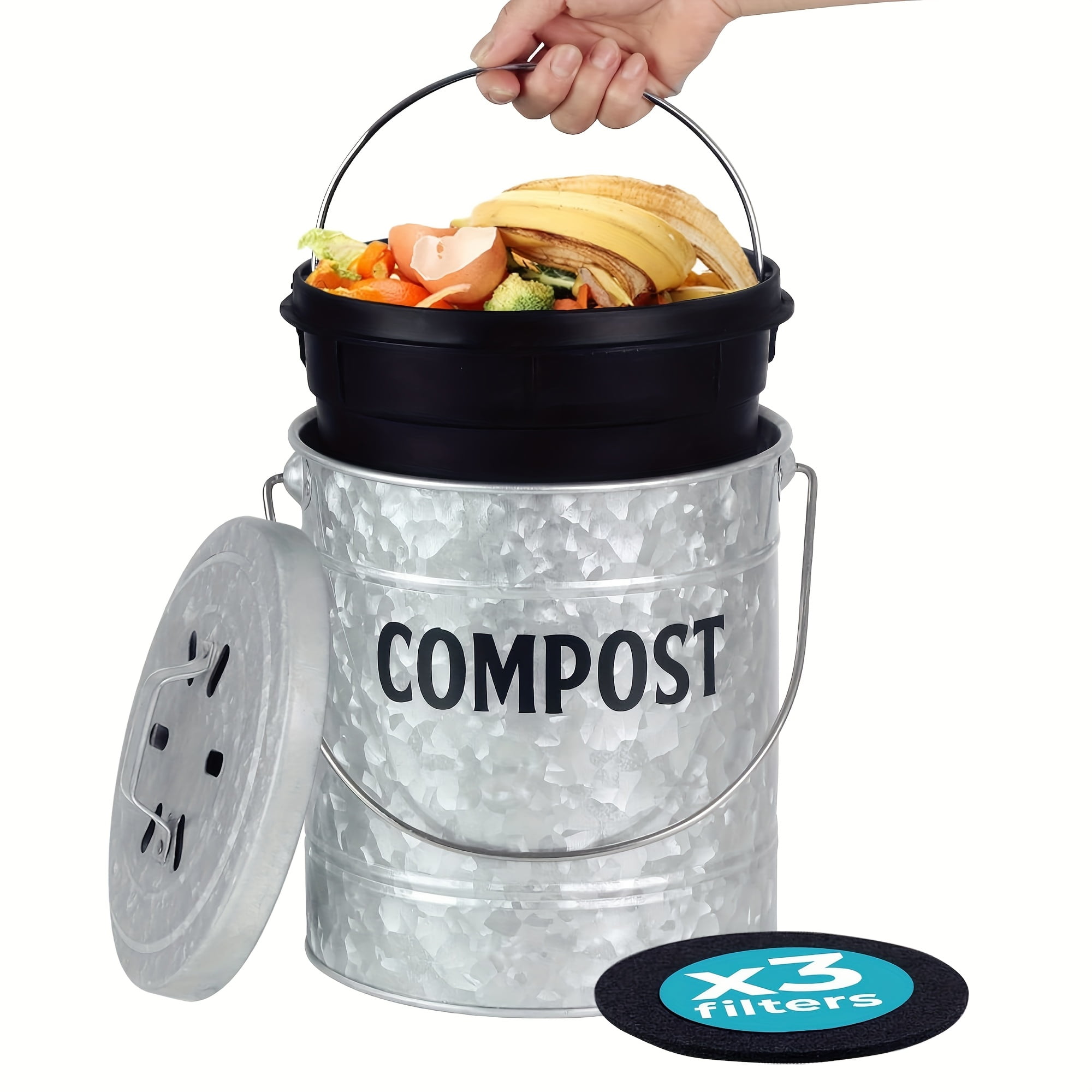 [Odorless Kitchen Compost Bin] Metal Odorless Kitchen Compost Bin with ...