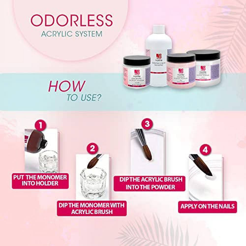 Odorless Liquid Monomer + Pink Acrylic Powder - Professional System for ...