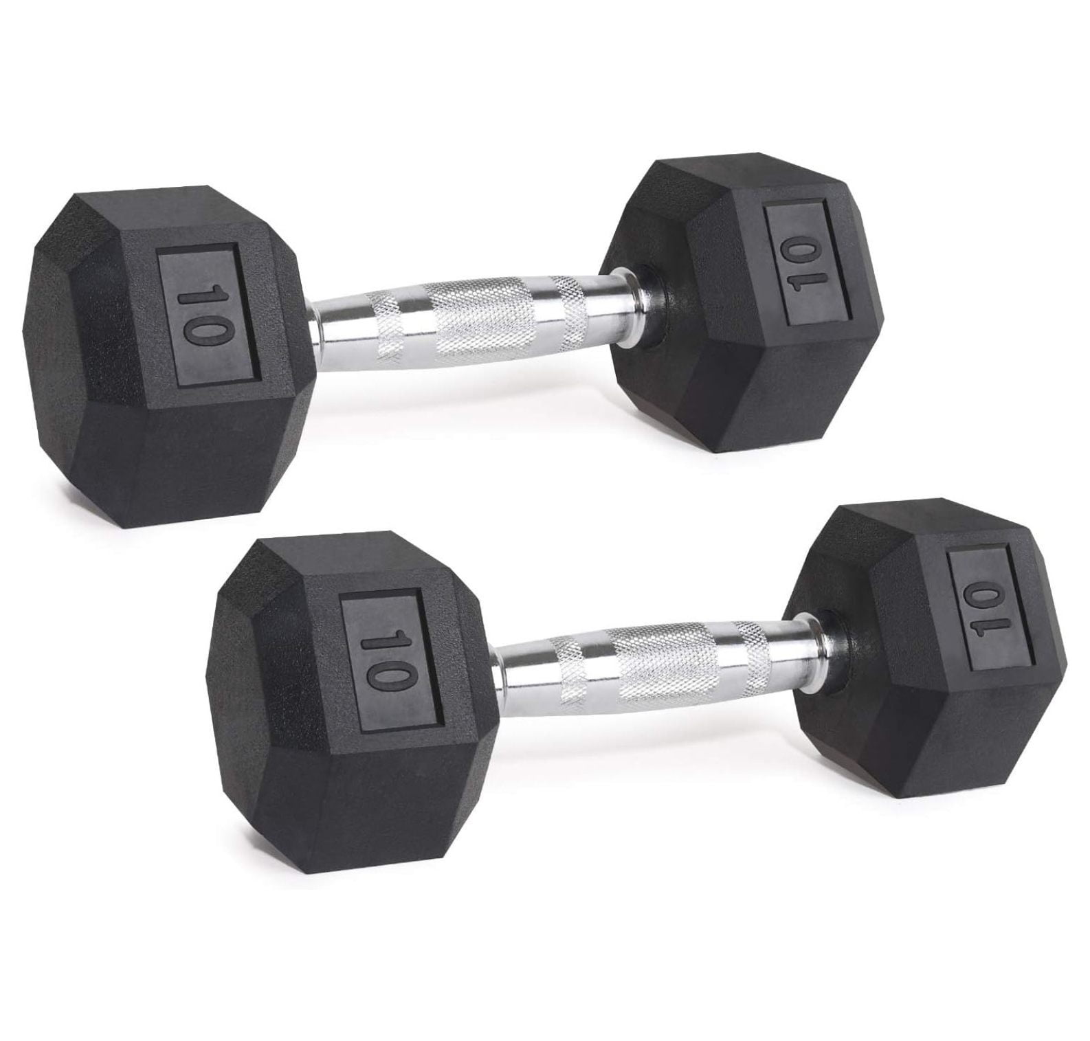 Odorless Rubber Encased Hex Dumbbells in Pairs or Single, Hand Dumbbell Weight with Metal Handle ...