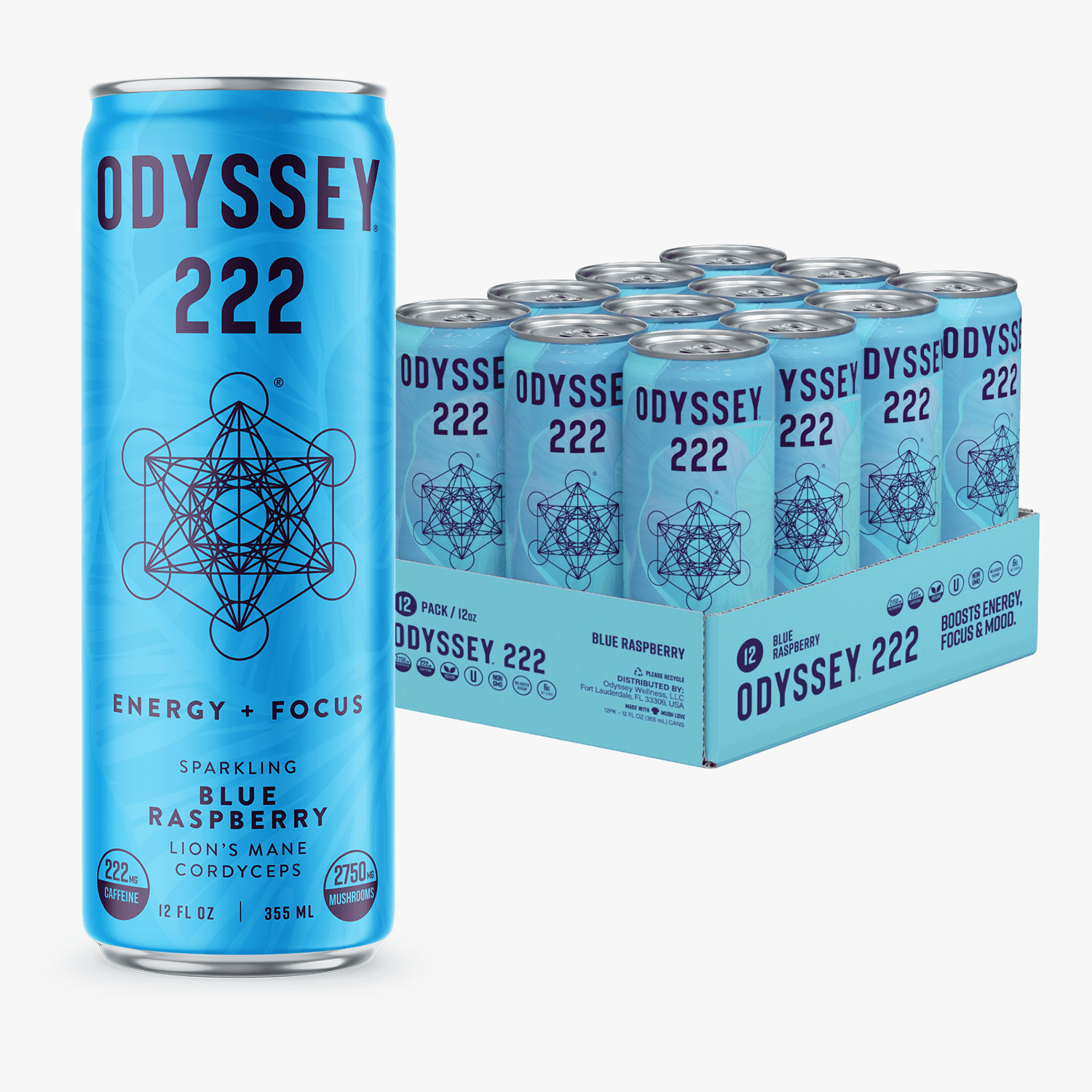 Odyssey Elixir Energy And Focus Sparkling Mushroom Drink 222mg Blue