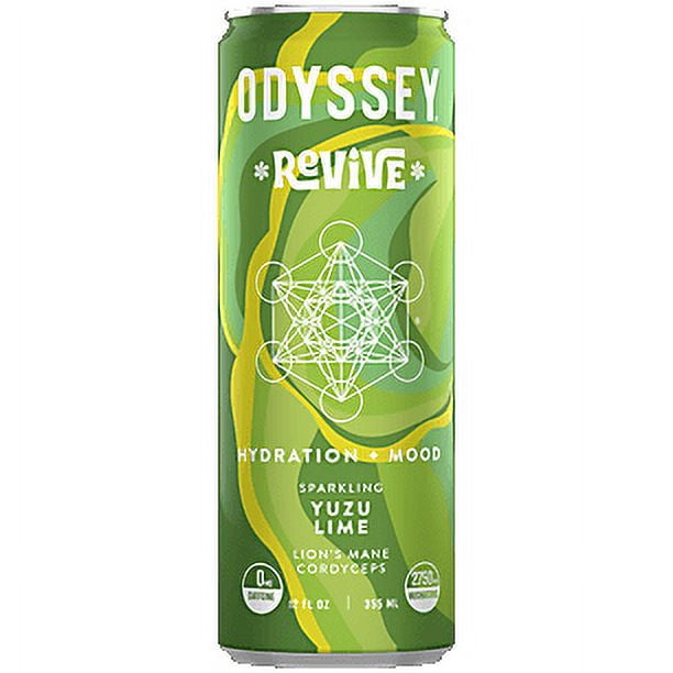Odyssey Elixir Hydration and Focus Sparkling Mushroom Drink, Revive Yuzu Lime Flavor 12 Fl oz ...