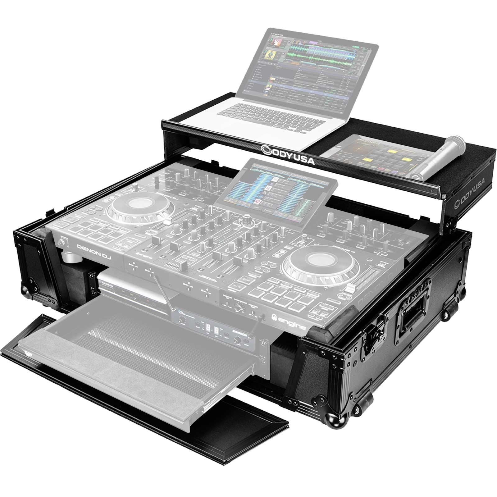 Odyssey FZGSPRIME4W2BL Prime 4 DJ Controller Flight Case w Laptop Shelf ...