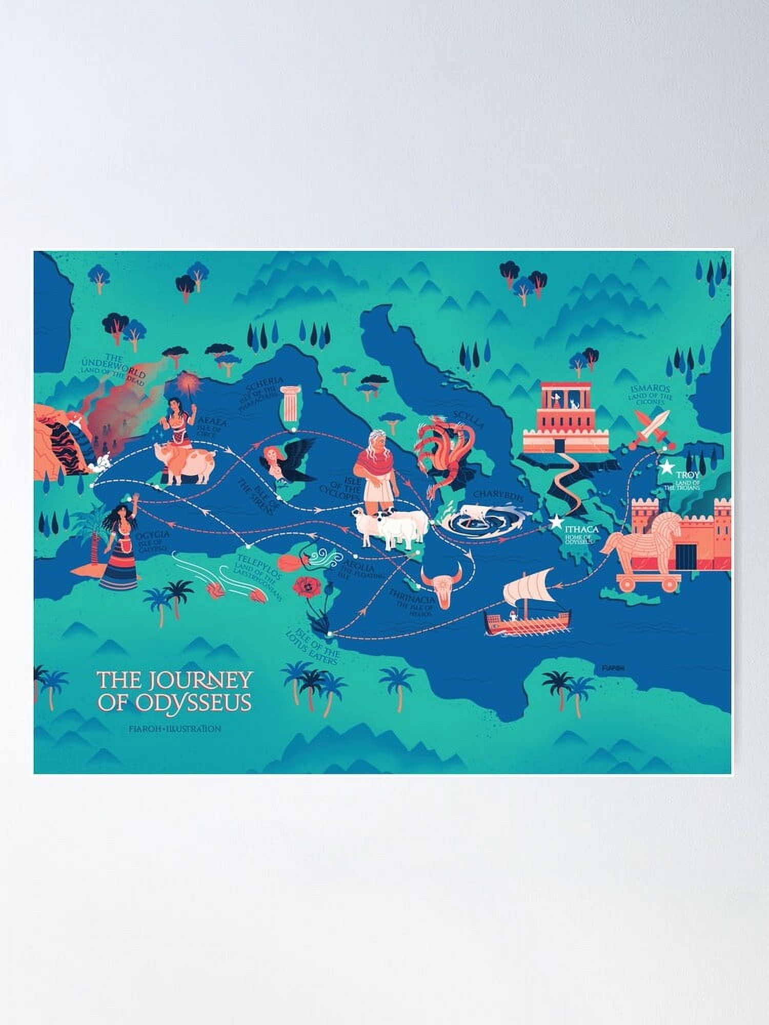 Odyssey Map - The Journey of Odysseus Poster - Walmart.com