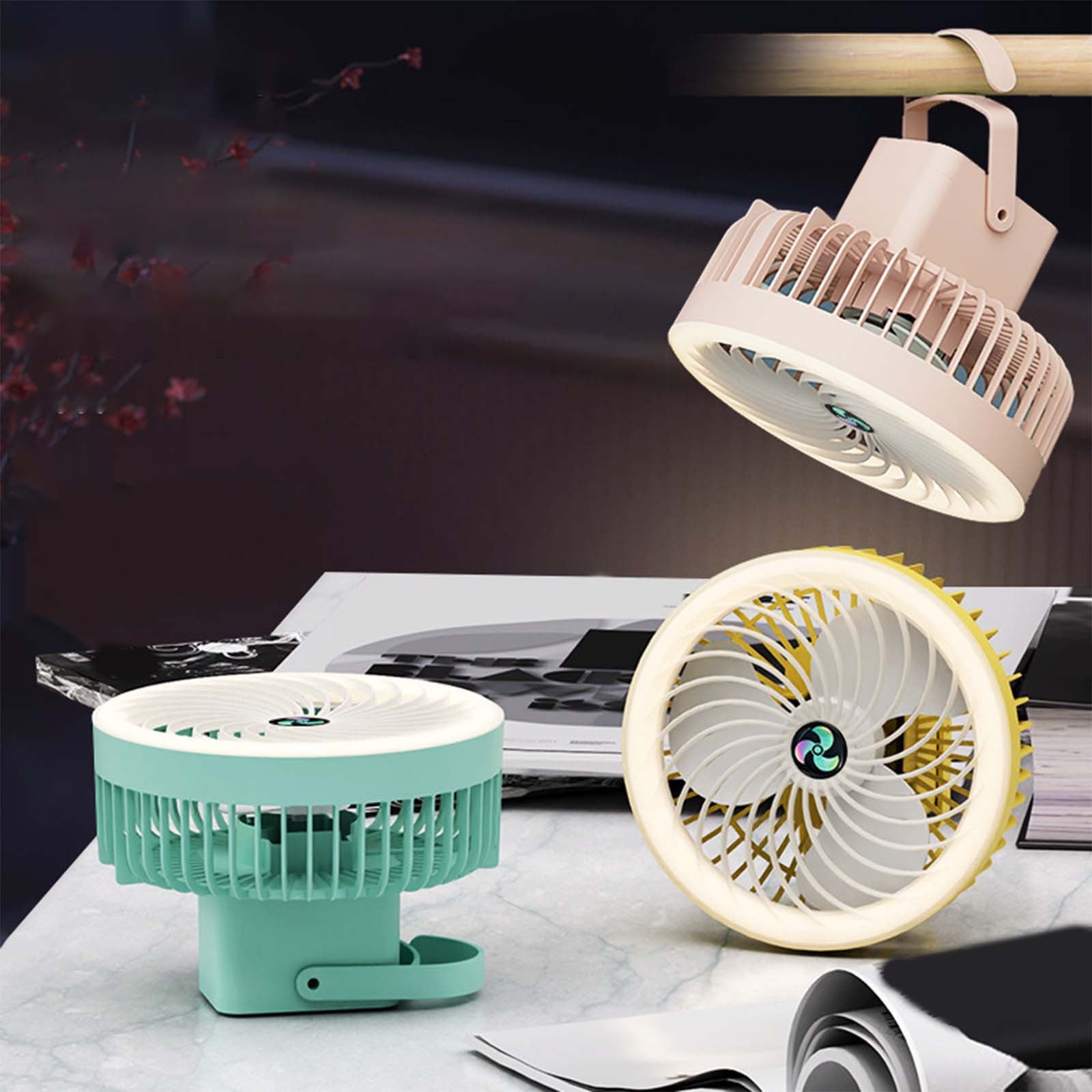 Oefntac Handheld Fan Camping Fan with LED Light Rechargeable Battery ...