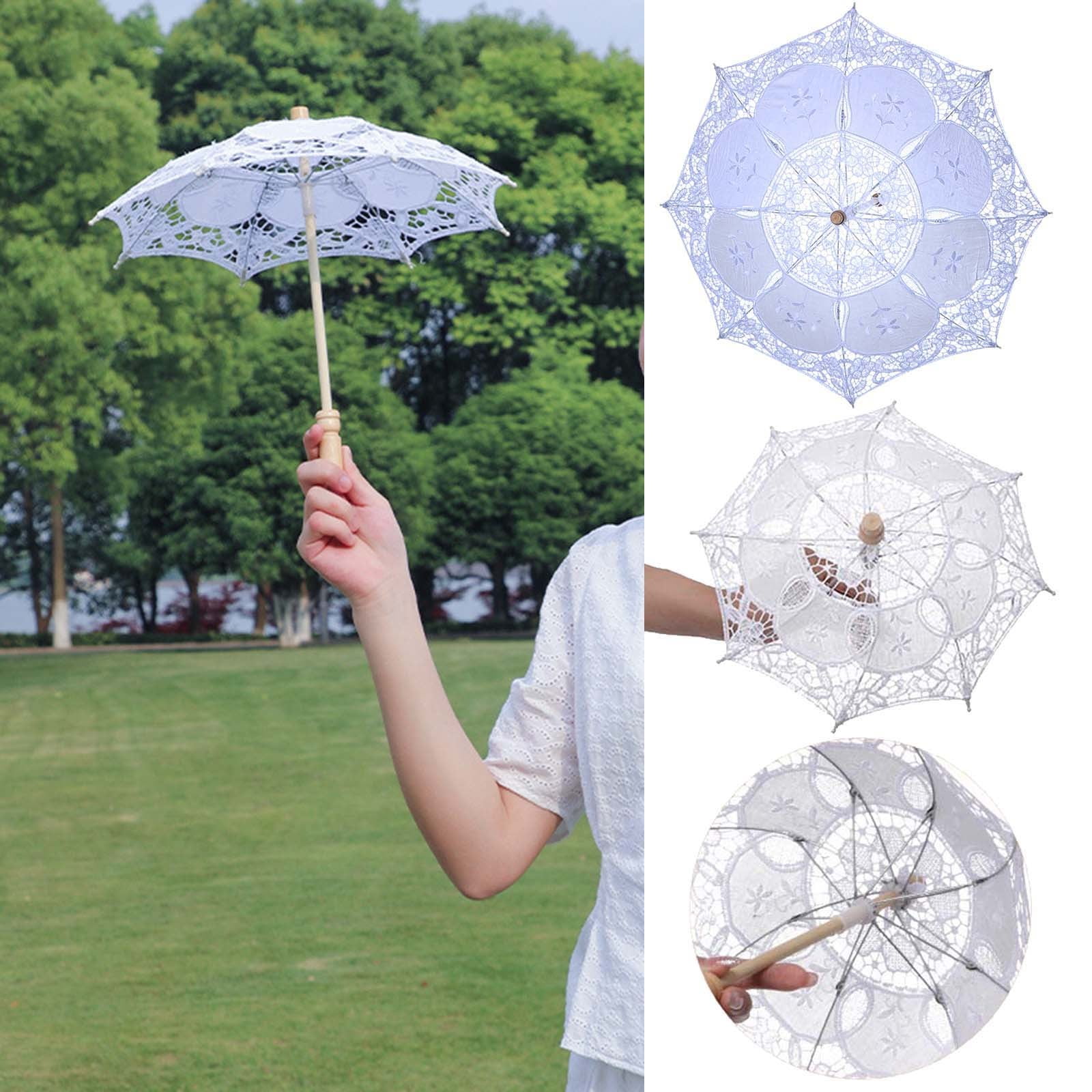 Oefntac Lace Embroidered Sun Parasol Umbrella Bridal Wedding Dancing ...