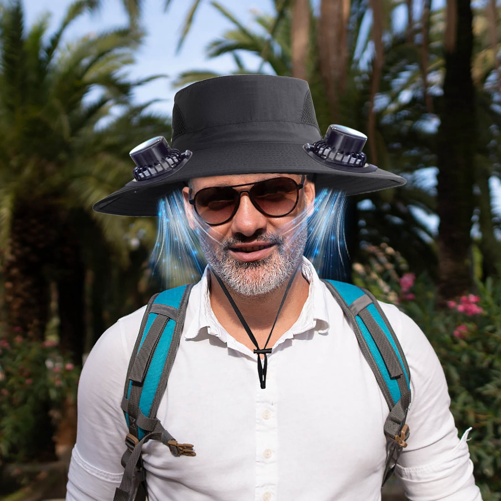 Oefntac Mens Sun Hat with 2 Fan,Summer Hat with Fan and Wide Brims ...