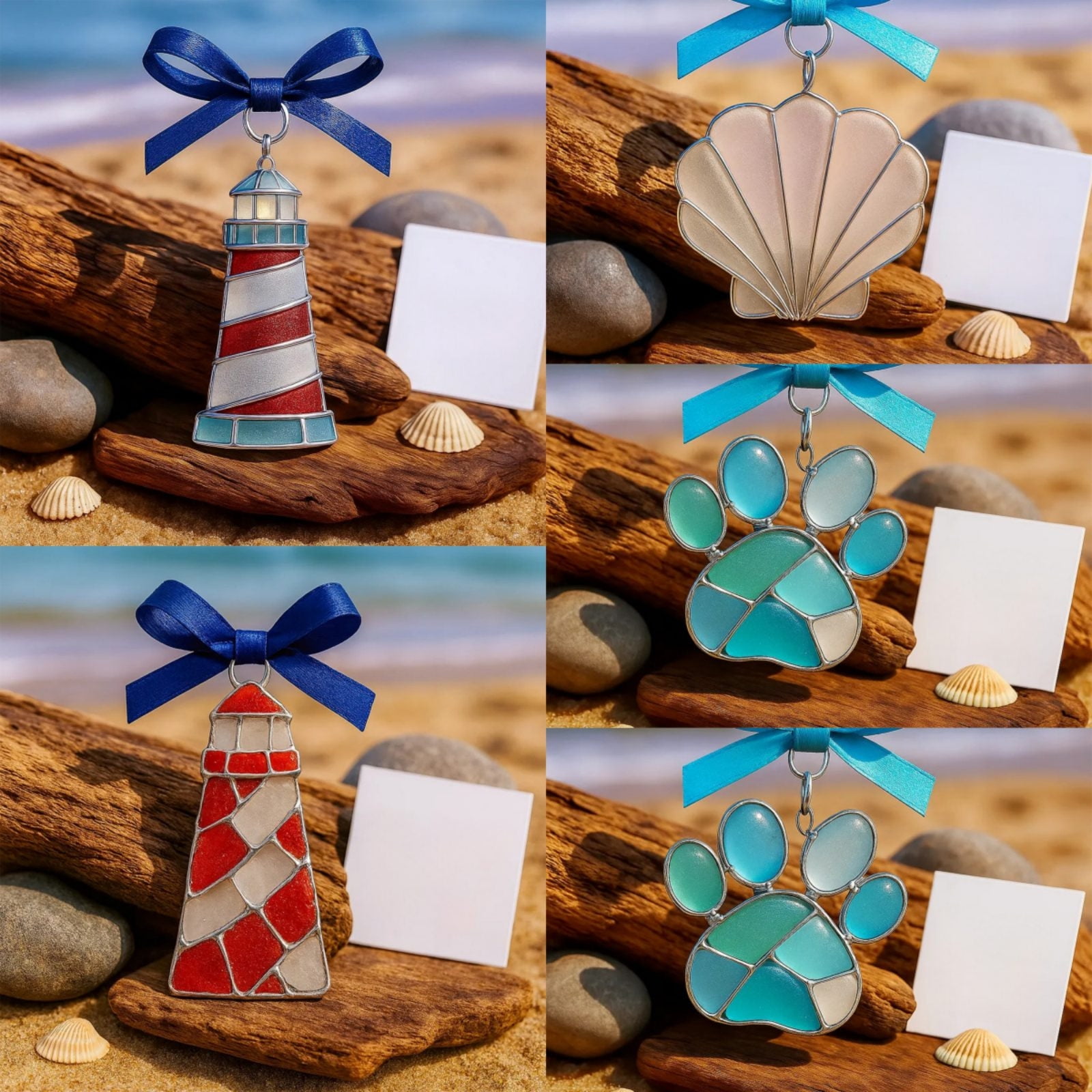 Oefntac Pendant Blue Bow Ribbon Metal Pendant Hanging Sea Glass Twisted ...