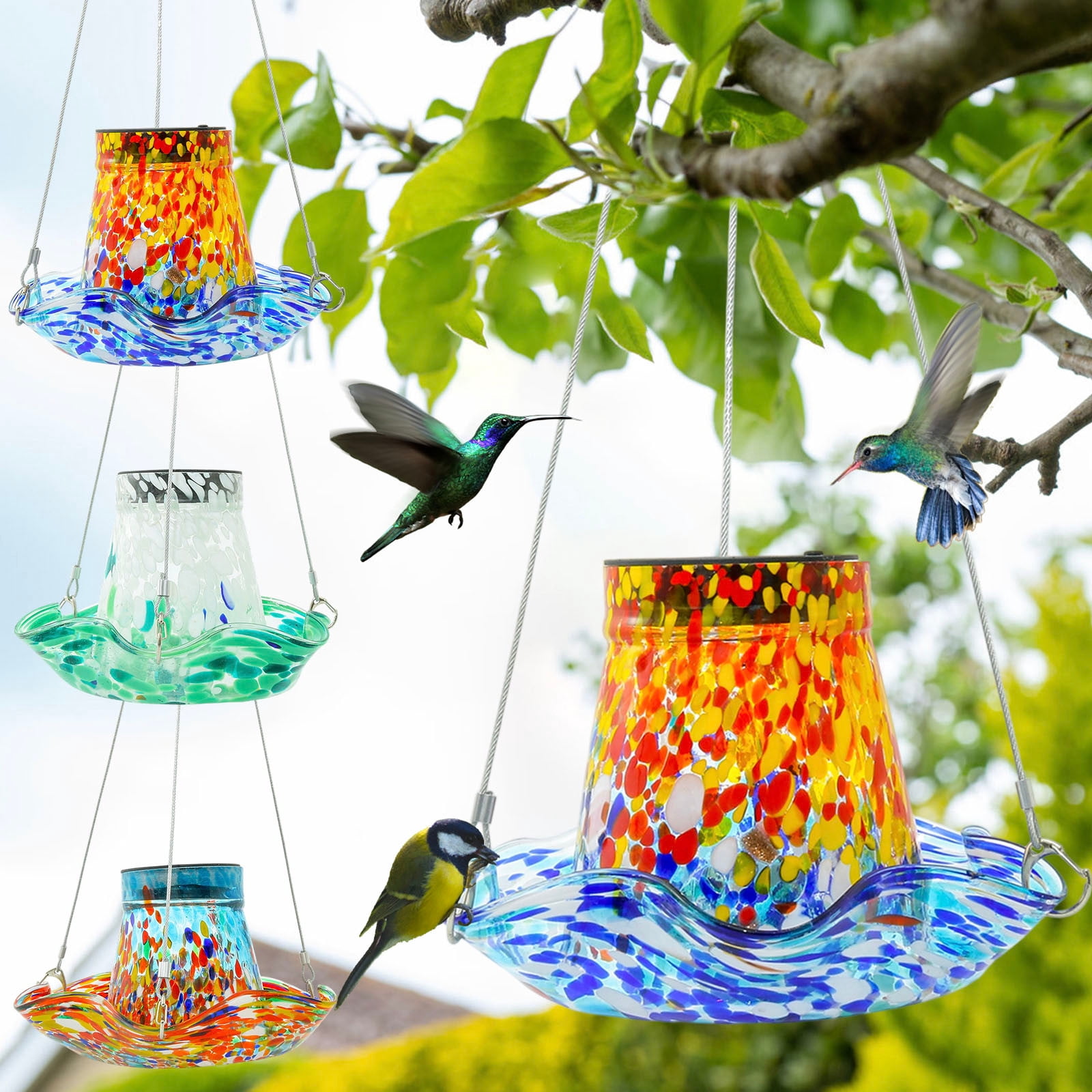 Oefntac Savings Birds Feeder Solar-Powered Glass Birds Feeder with ...