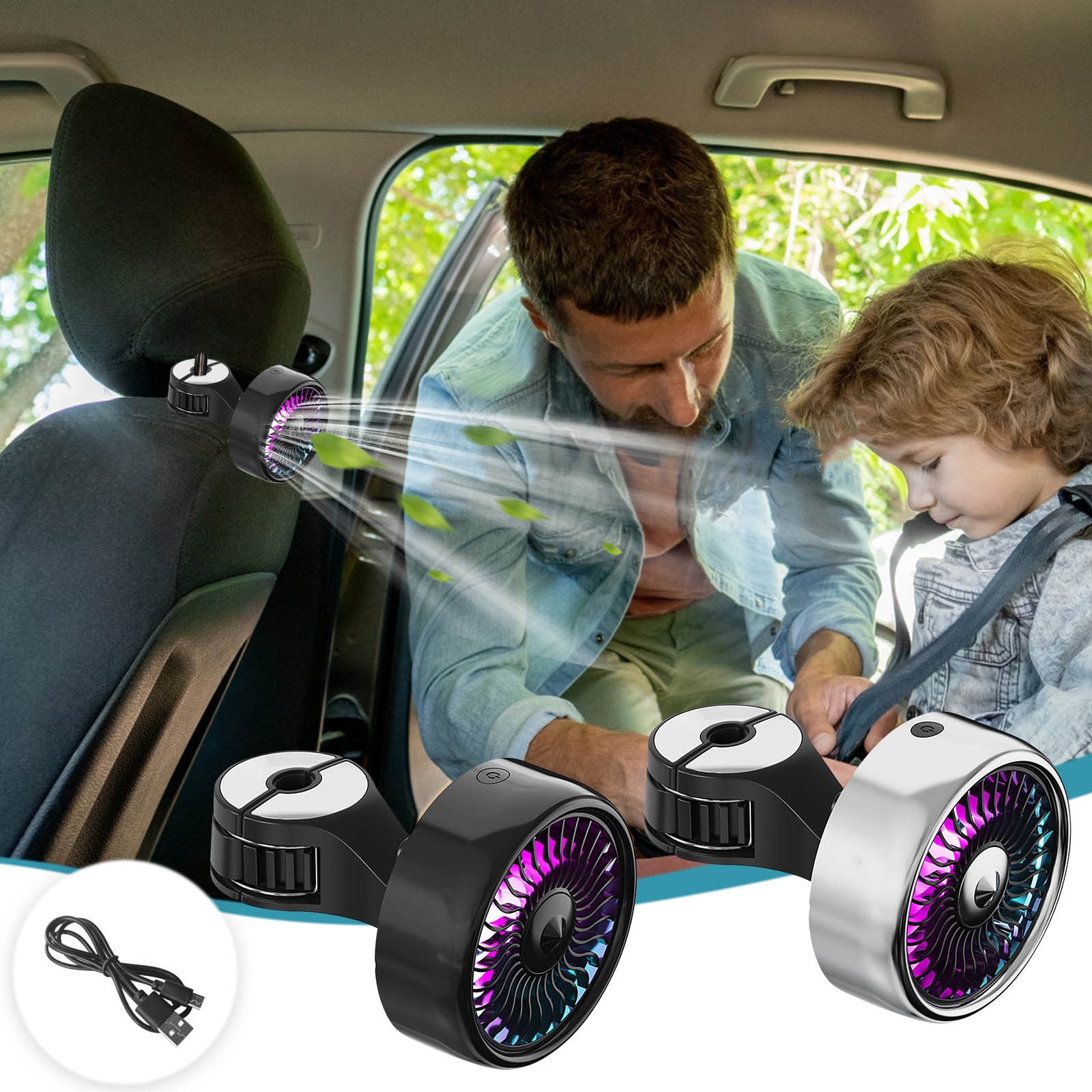 Oefntac Savings Portable Fan Car Seat Hook Fan with Rotating RGB Light ...