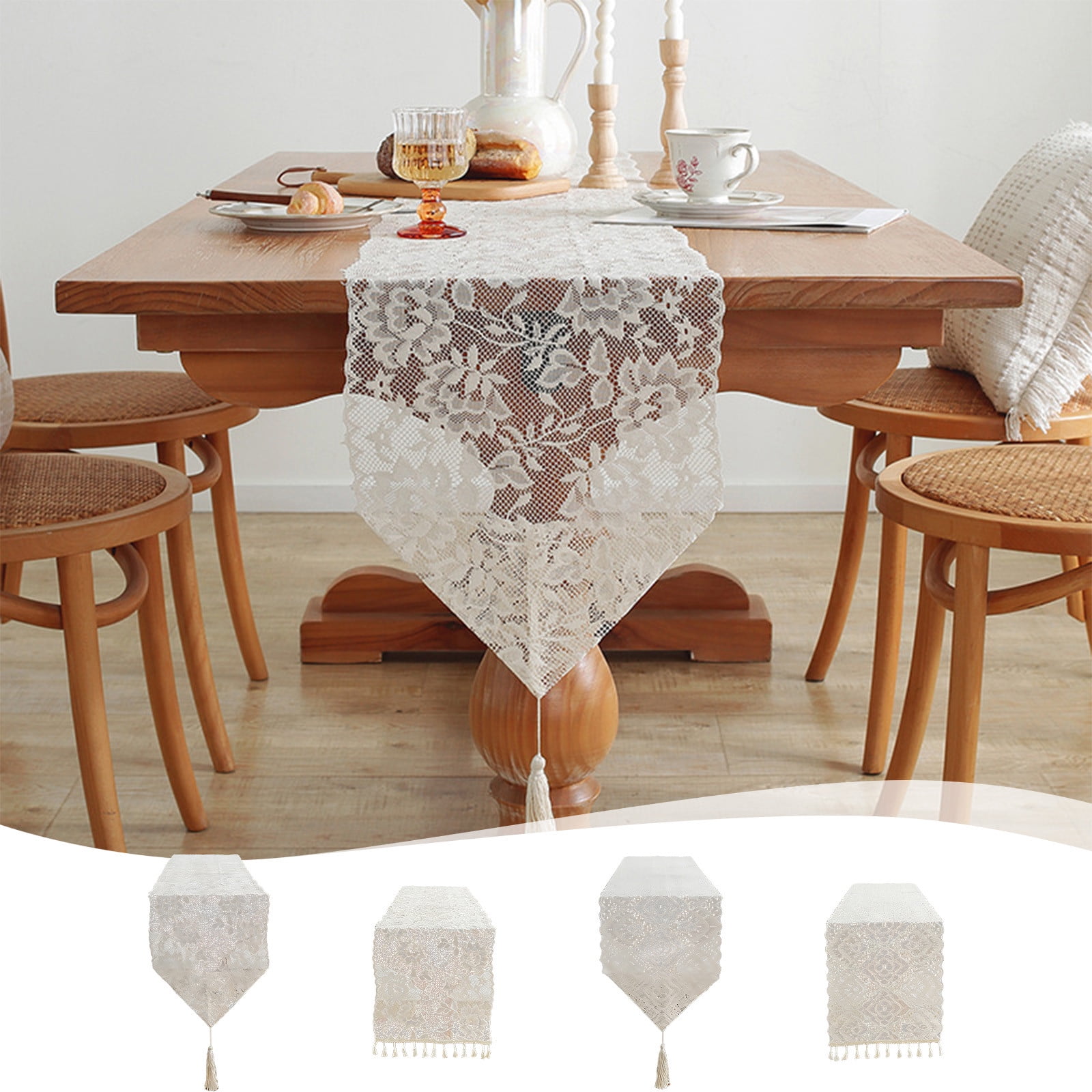 Oefntac Table Runner White Lace Tassel Table Runner Elegant Polyester ...