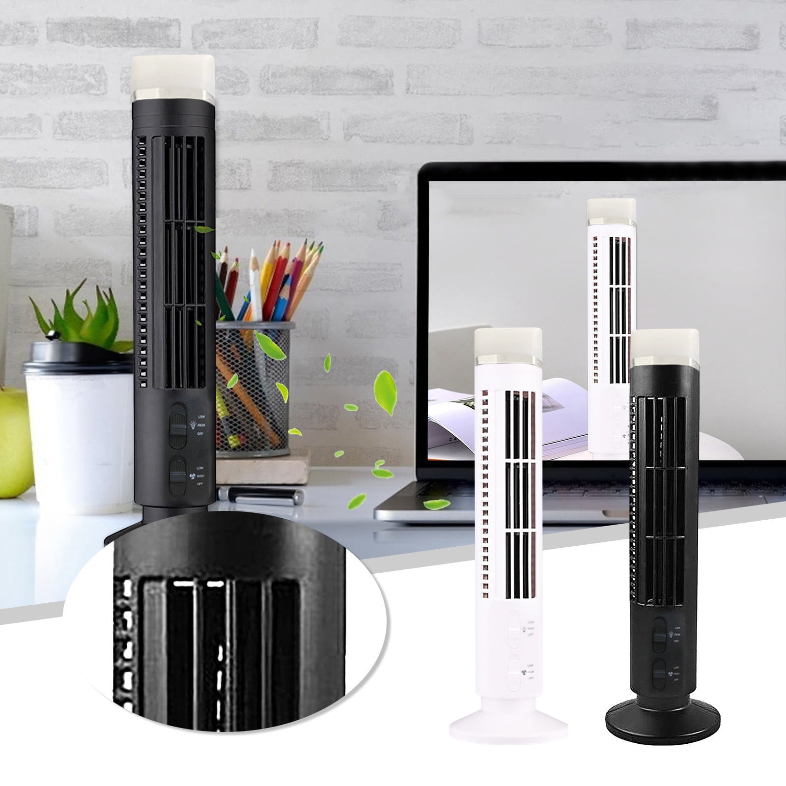 Oefntac Tower Fan Mini Tower Bladeless USB Fan,LED Conditioner 13 Inch ...