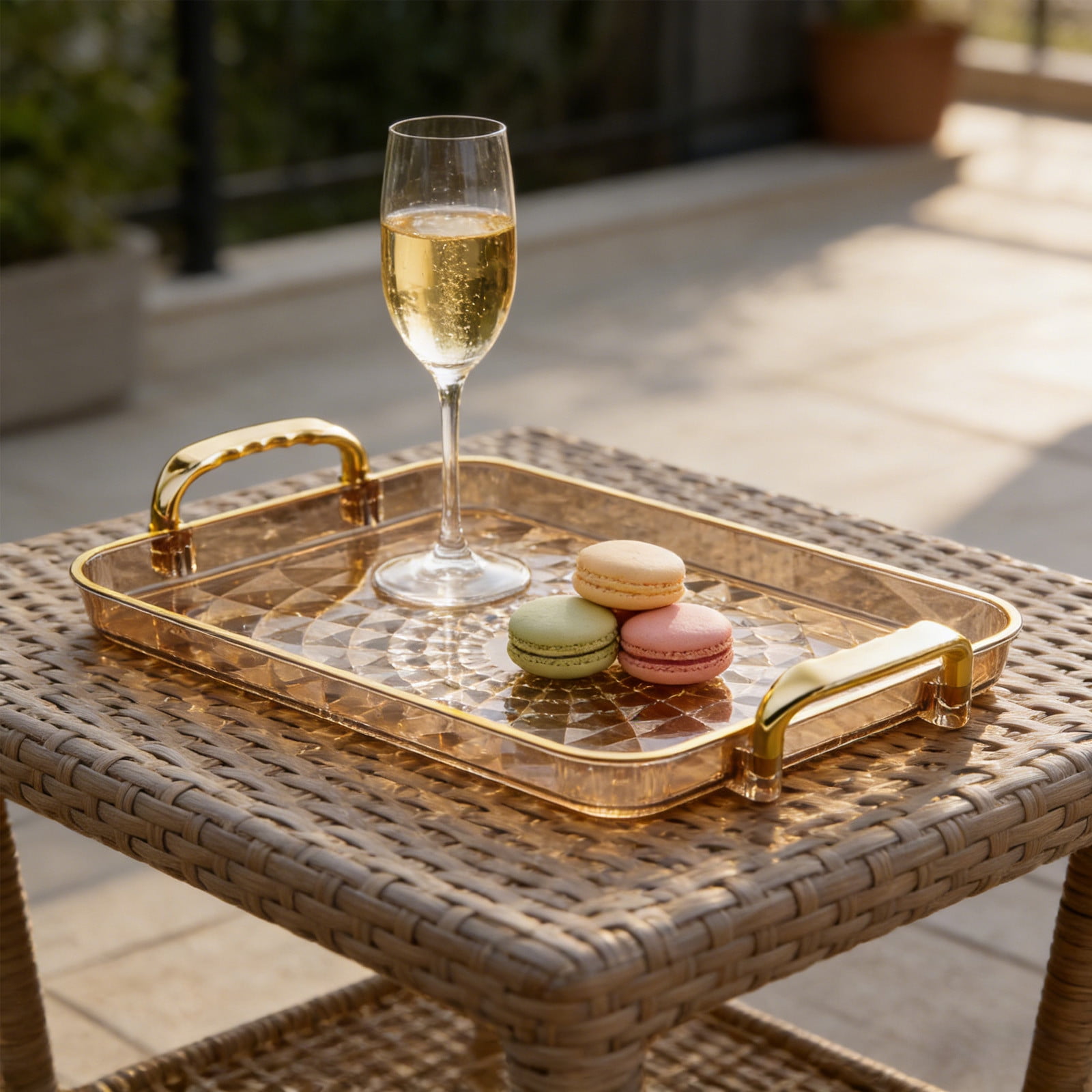 Oefntac Tray Clear Gold PVC Tray with Armrests Tea Cup Snack Fruit ...