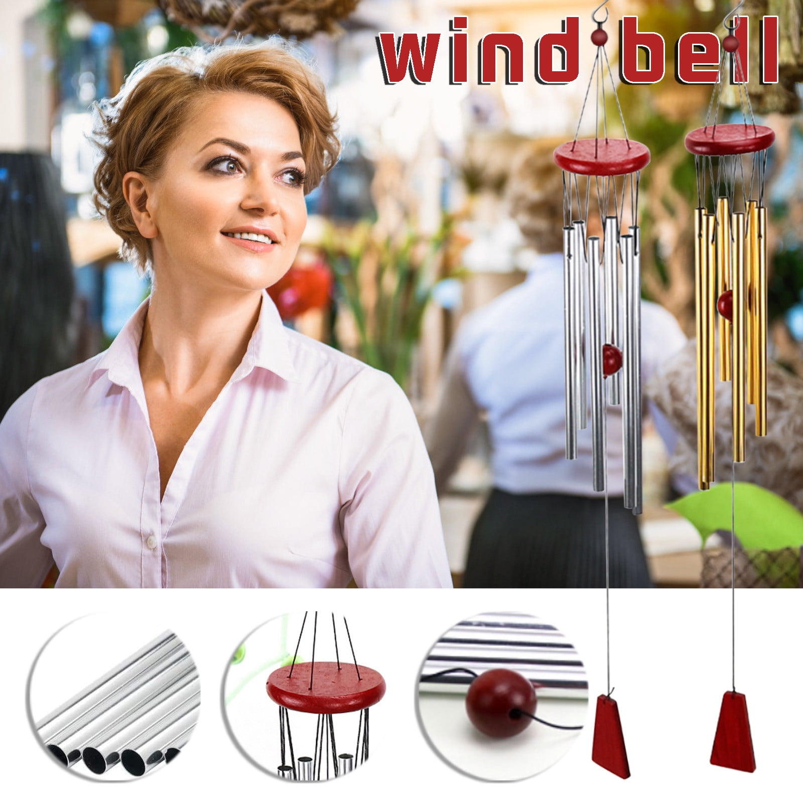 Oefntac Wind Chime Wood Metal Multi-tube Wind Chime Car Interior with ...