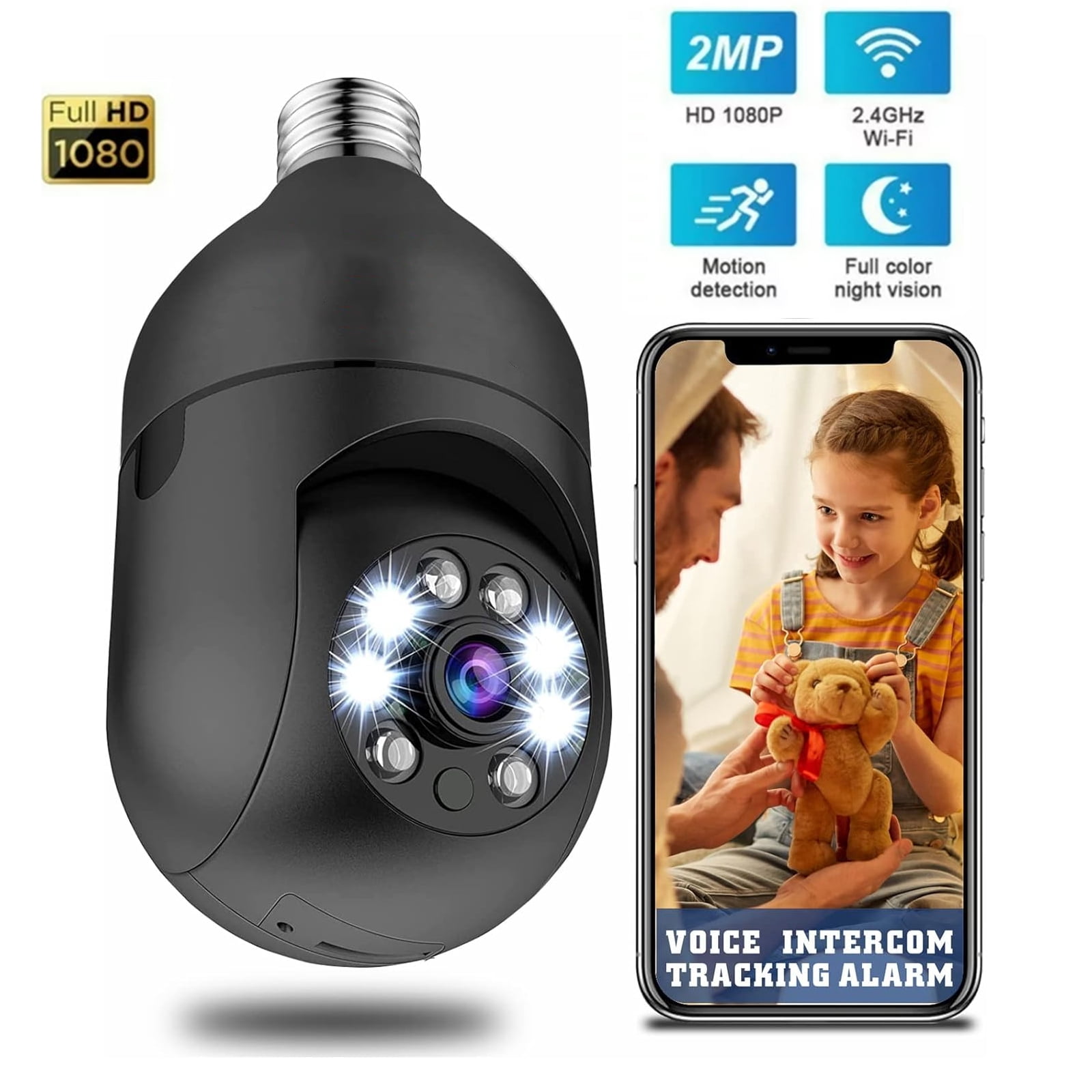 Oenbopo 2K Wireless Light Bulb Security Camera - 360° Home Surveillance ...