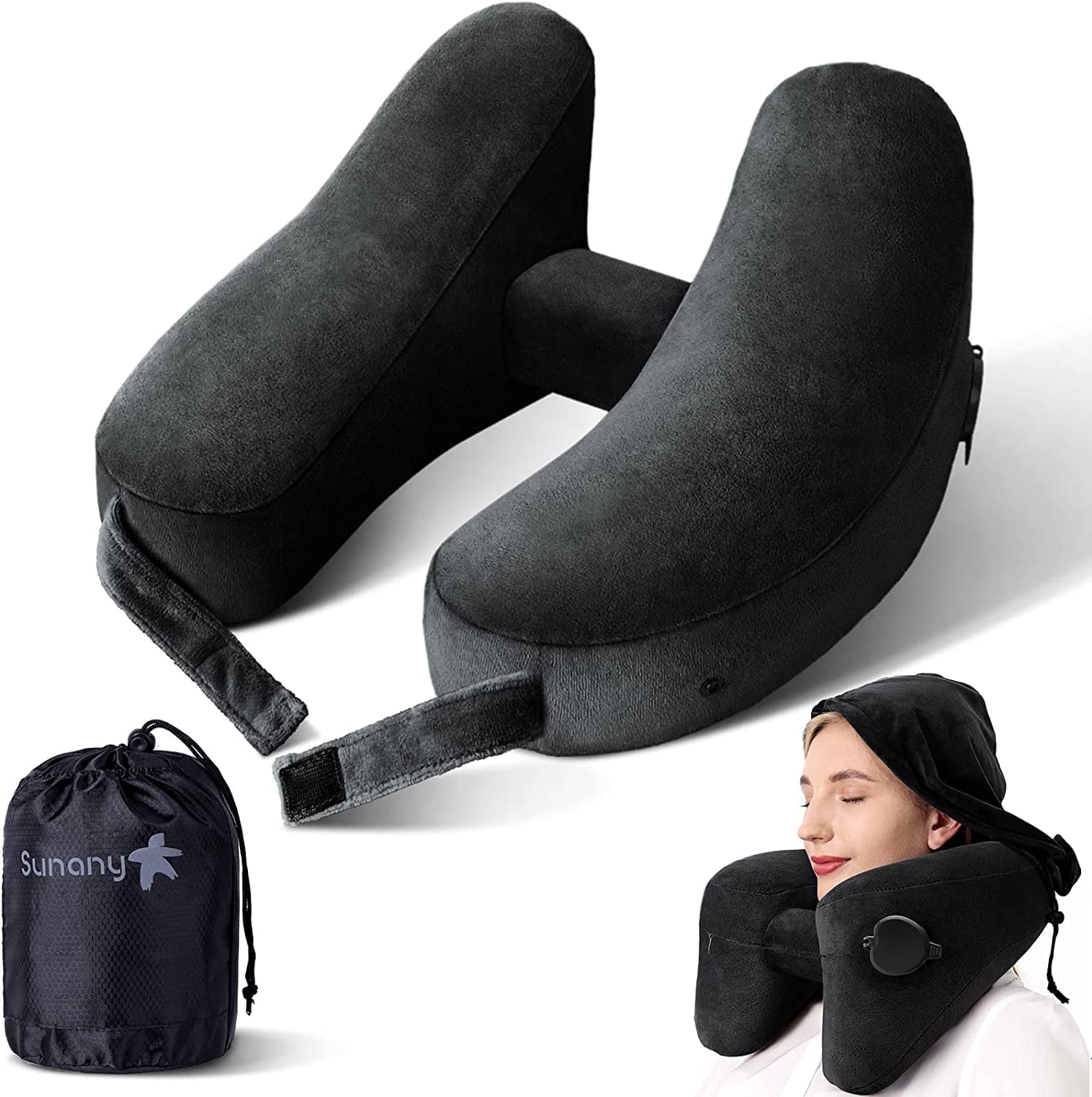 Oenbopo H Shape Inflatable Neck Pillows with Detachable Hood for ...