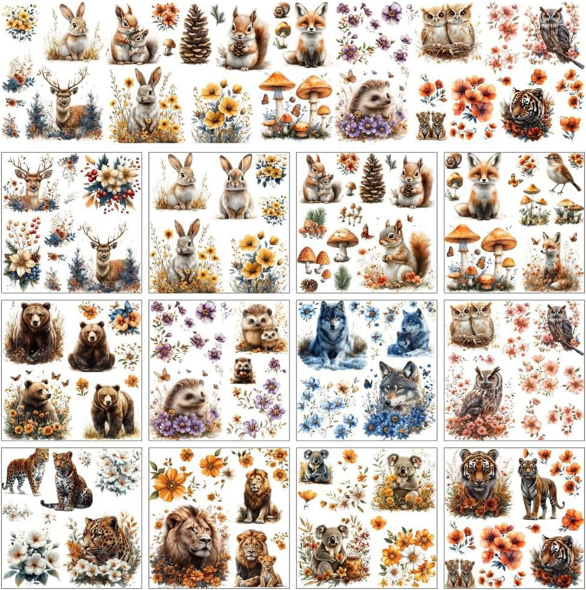 12 Sheets Woodland Animals Rub On Transfer Stickers 5.5x5.5In Animal ...