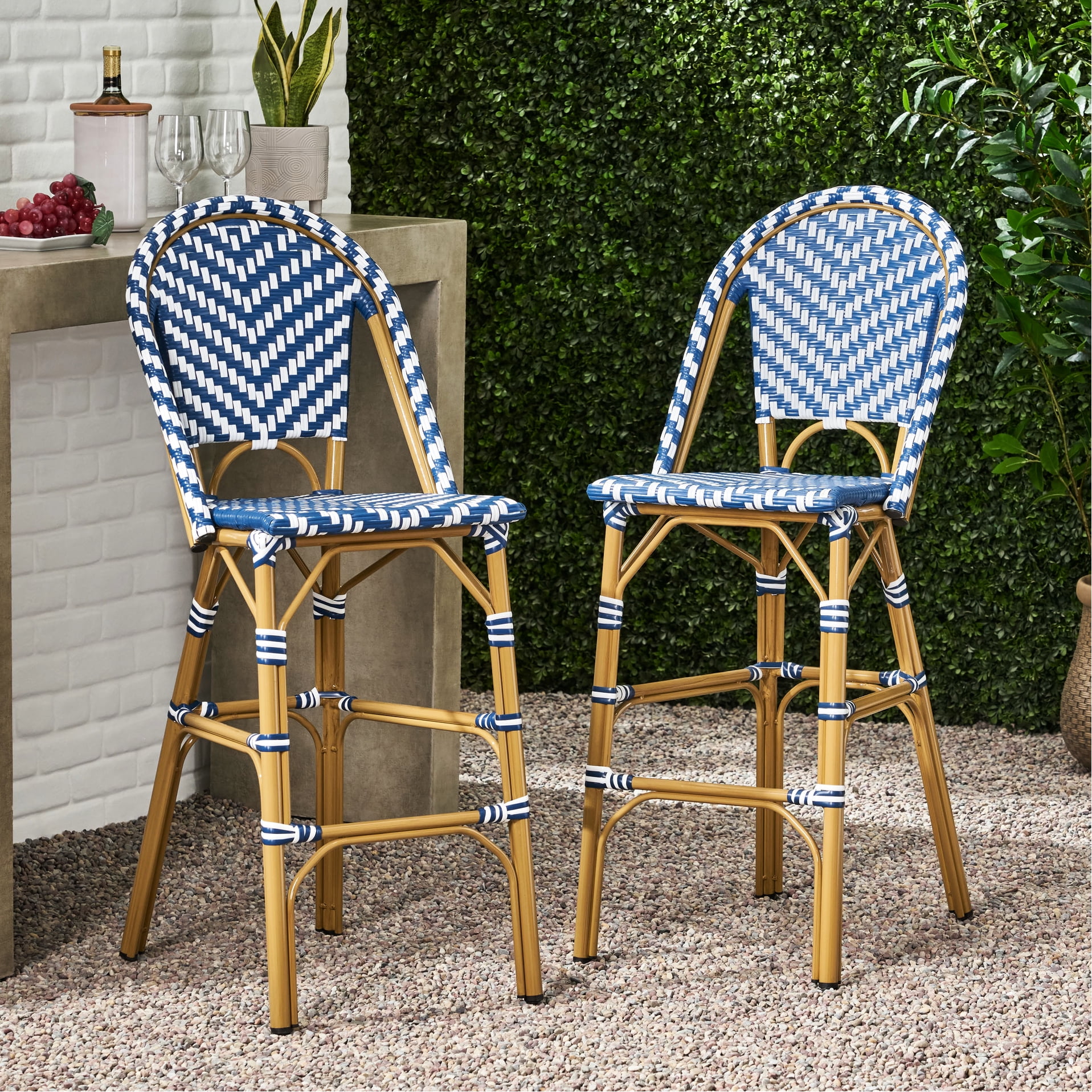 Of 2 29.5" French Outdoor - Navy Blue & White, Aluminum Rust- Frame ...