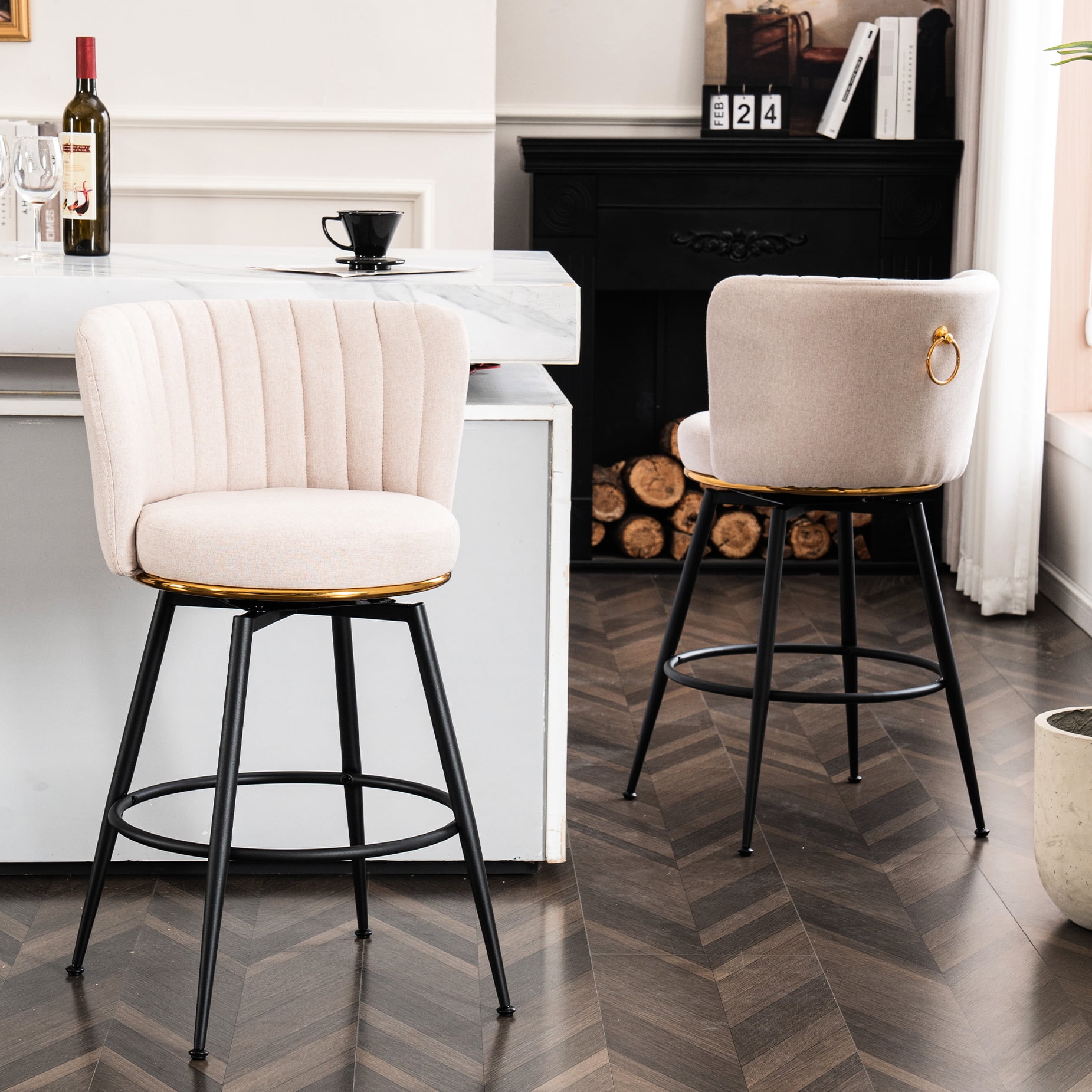 Of 2 Beige Stools With Swivel Mechanism, High Back For Better Posture ...