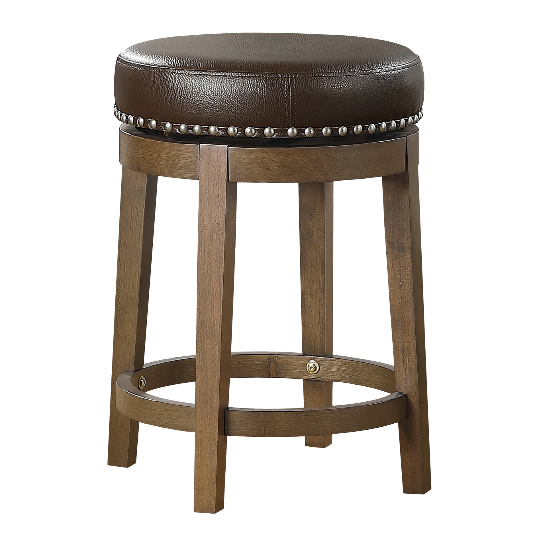 Of 2 Counter Height Stools, Brown Faux Leather Chair Seat , 360-degree ...
