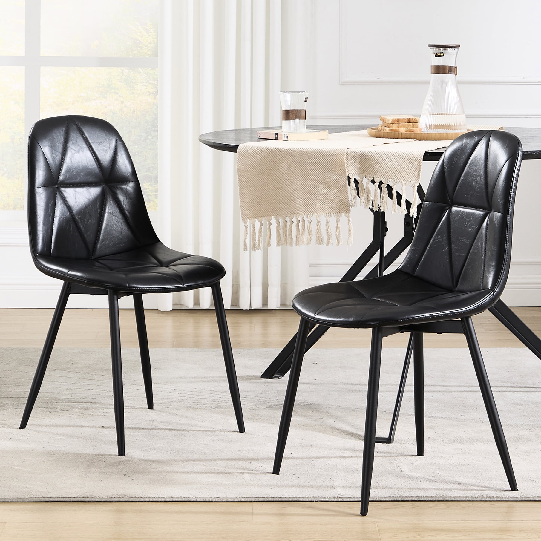 Of 2 Dining Room Chairs, Faux Leather Upholstery, Black, Metal Legs ...