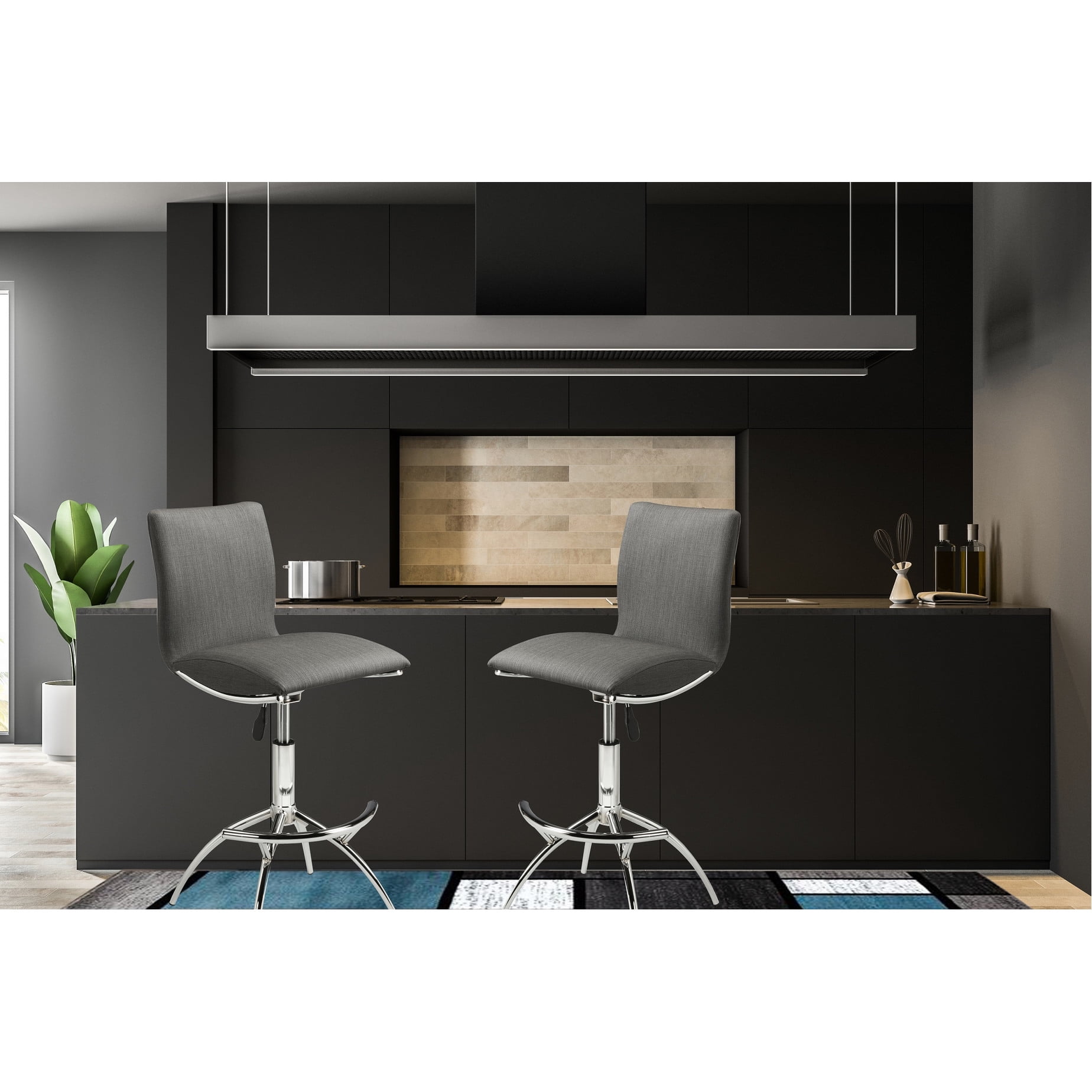 Of 2 Modern Bar Stools In Gray With Adjustable Height And Leg Frame ...