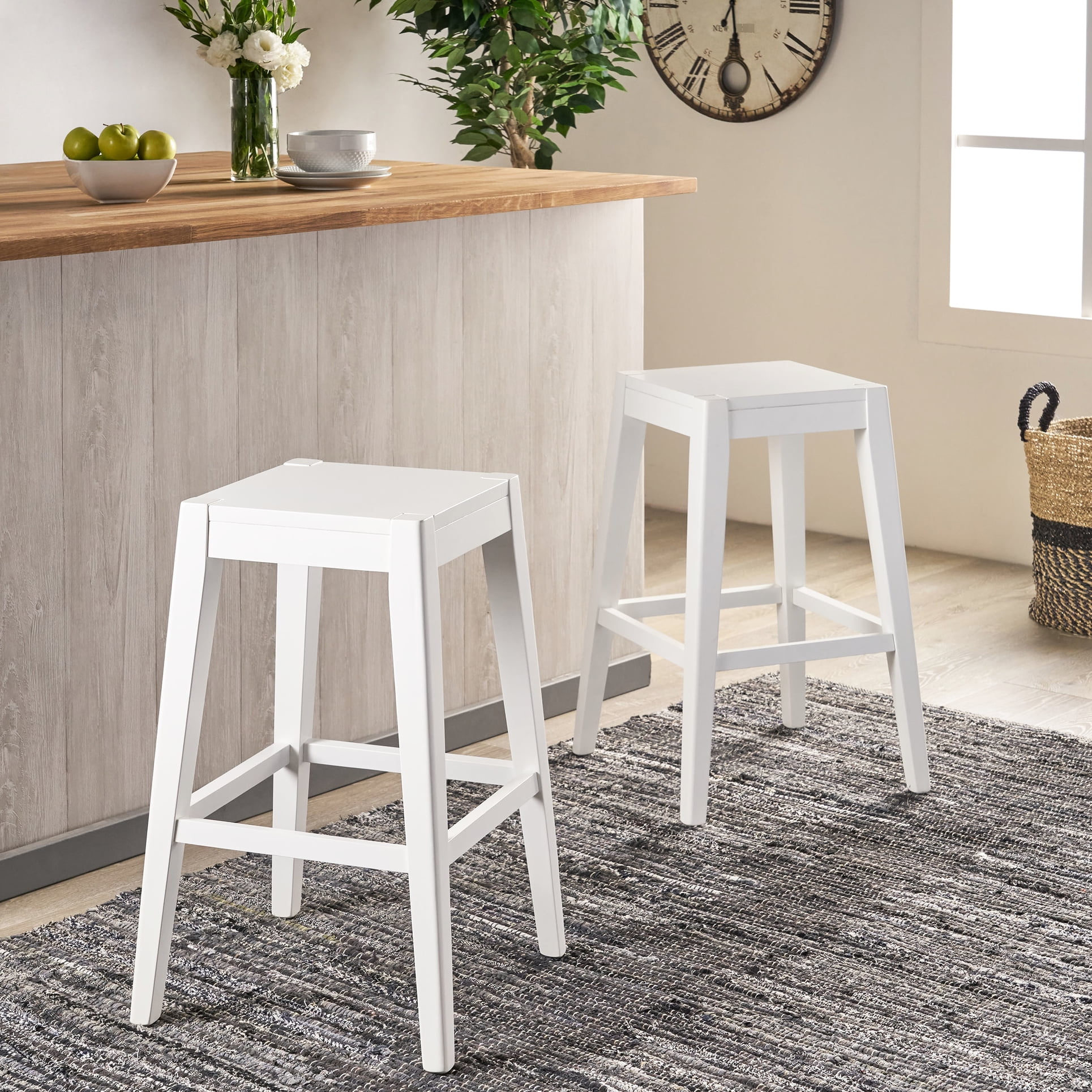 Of 2 White Handcrafted Counter Stools, Style, Indoor, Assembly Required ...