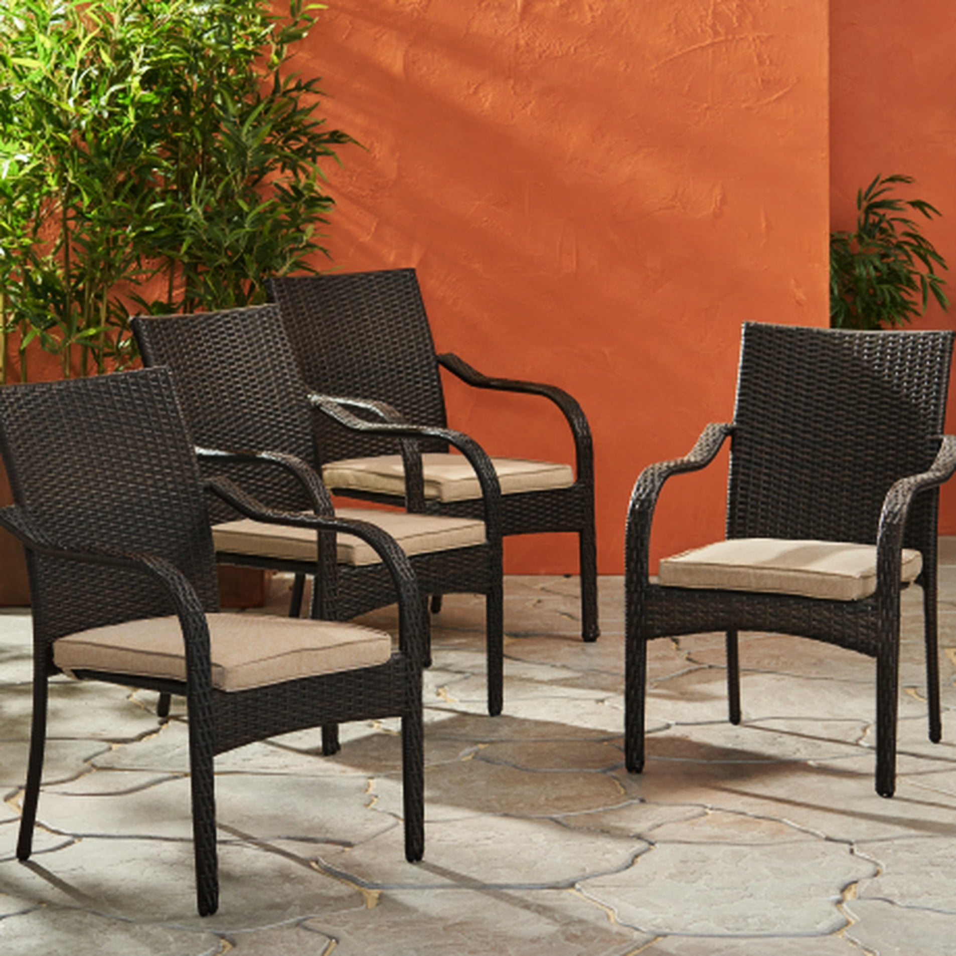 Of 4 Outdoor Stacking Chairs - Resin, Brown, Iron Frame, Water-, Curved ...