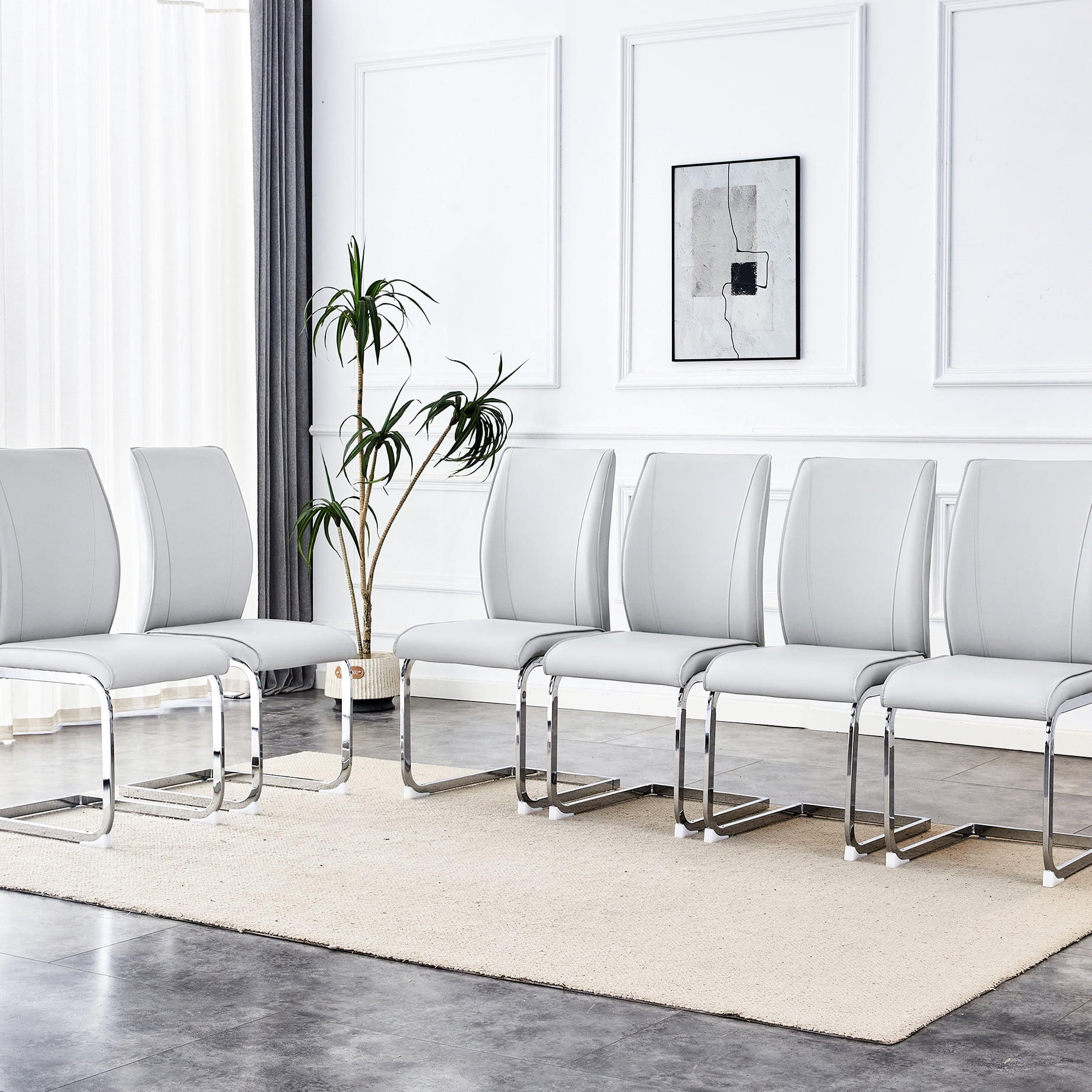 Of 6 Gray Seats, Arched Metal Legs, High Resilience Sponge, Elegant ...