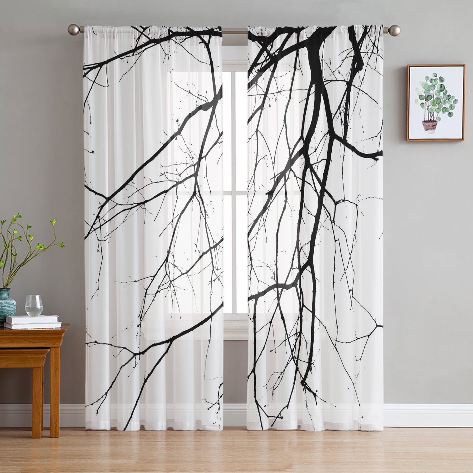 Of Branches Tree Sheer Window Curtains Bedroom Modern Chiffon Drape ...