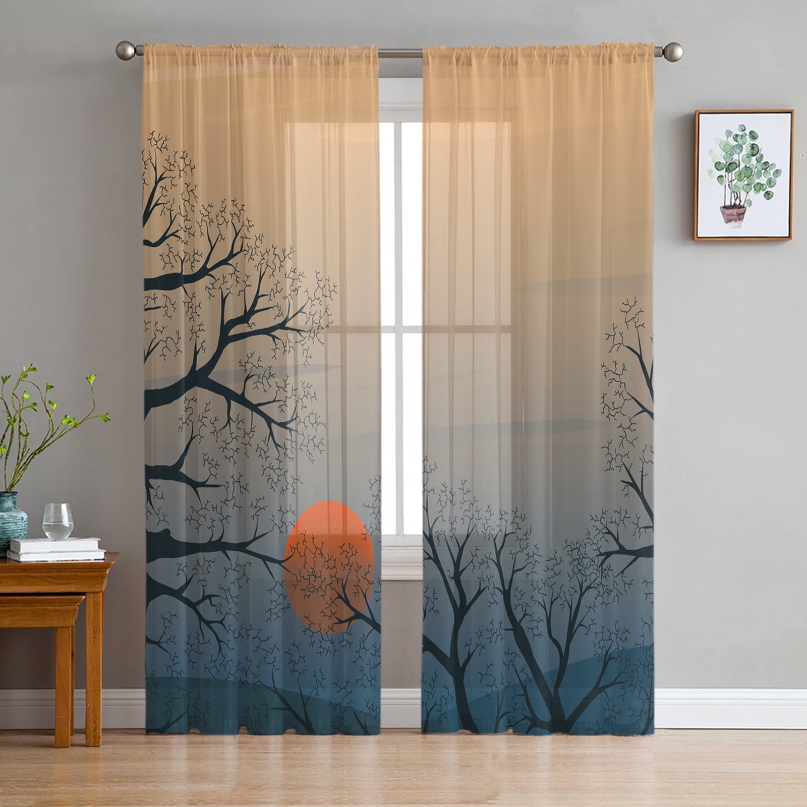 Of Branches Tree Sheer Window Curtains Bedroom Modern Chiffon Drape ...